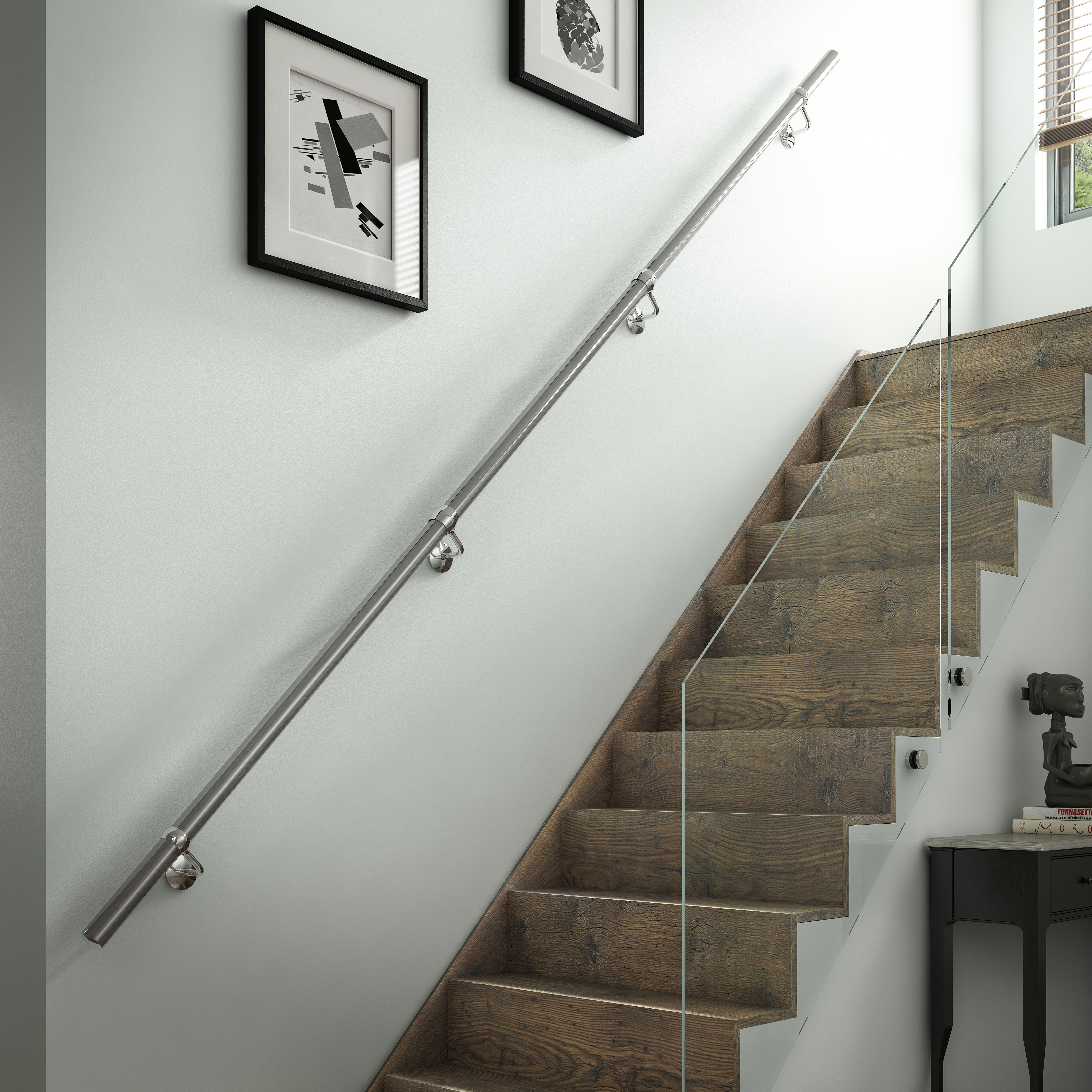 Fortia Polished Steel Round 40mm Hand & base rail, (L)3.6m (D)40mm