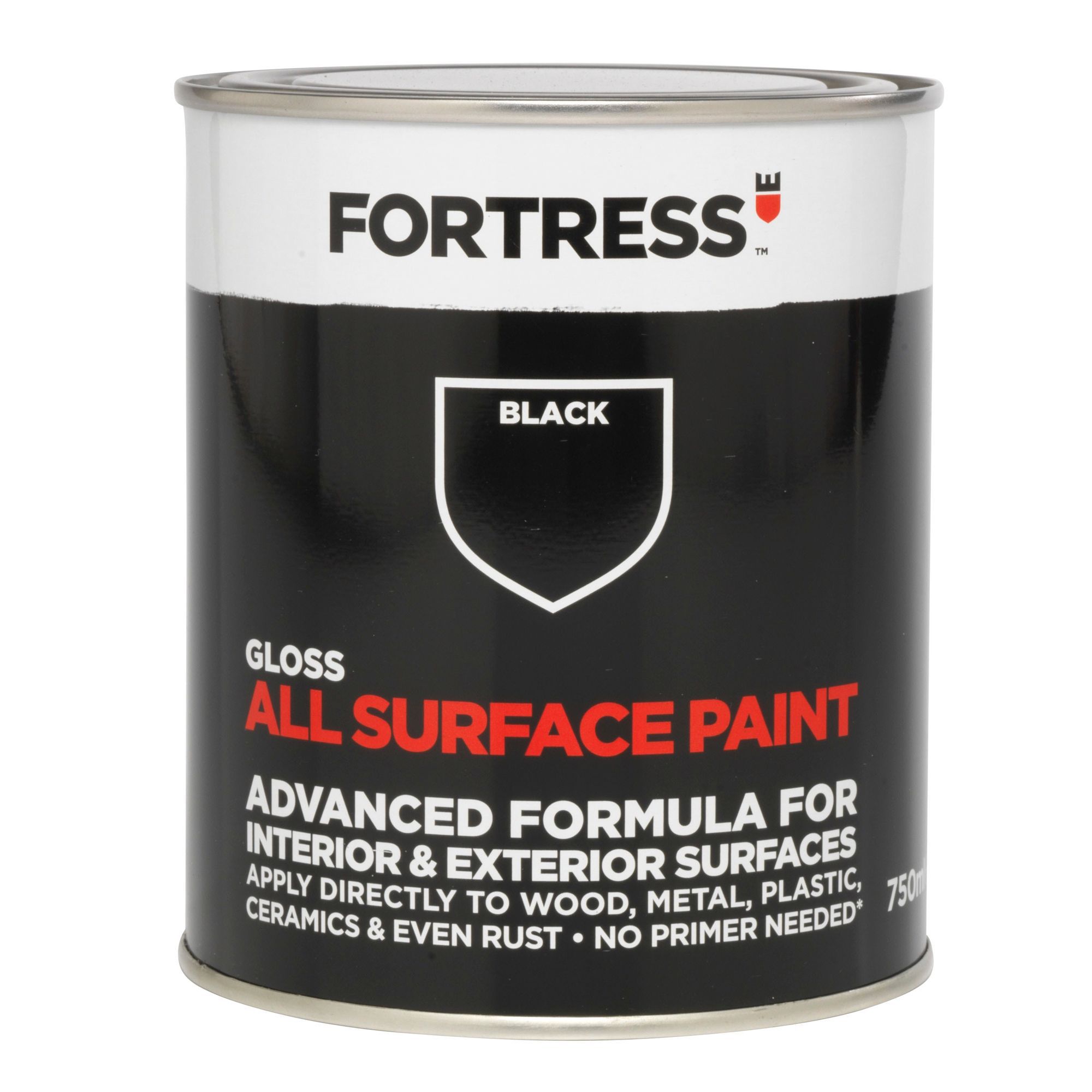 Fortress Black Gloss Multi-surface paint, 750ml | DIY at B&Q