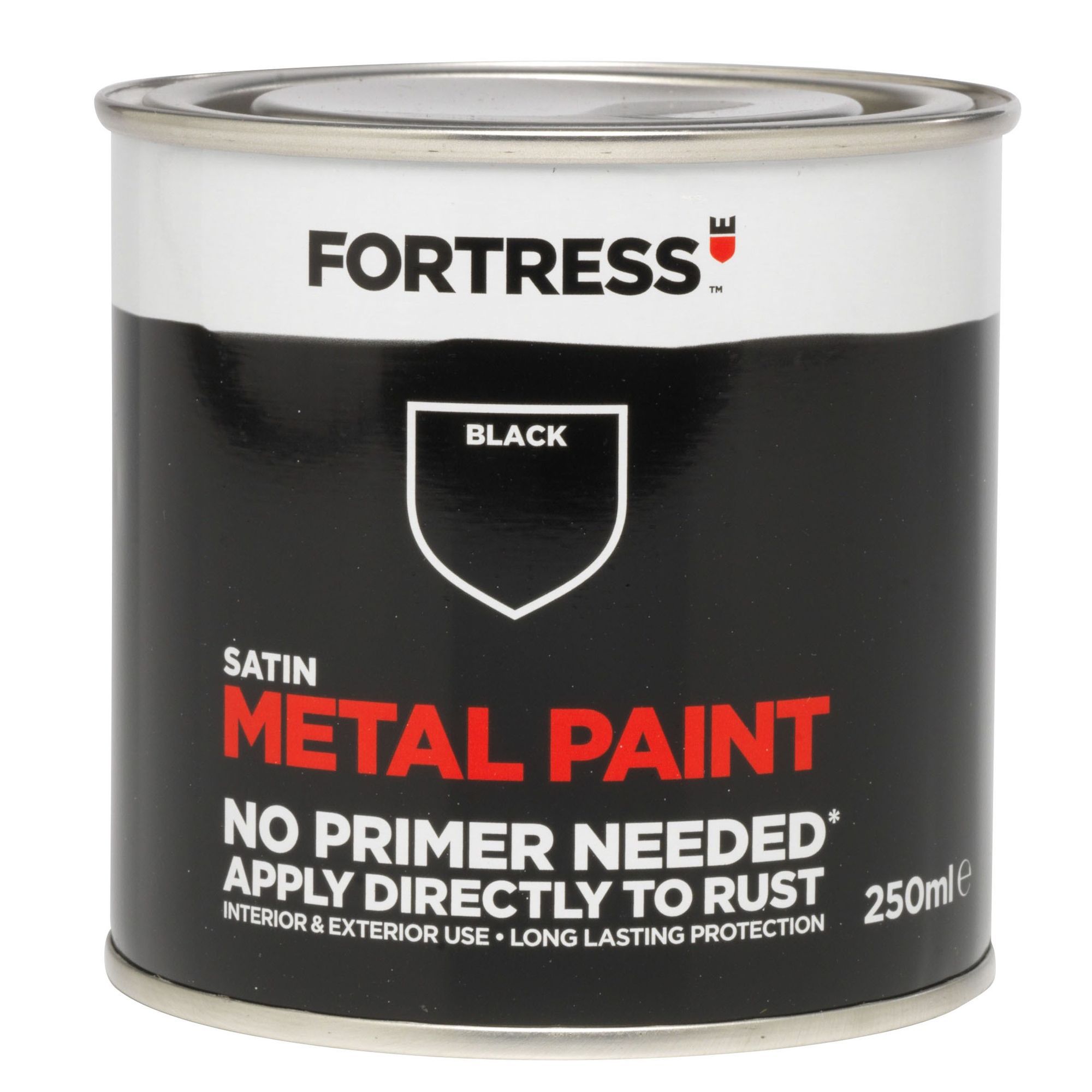 Fortress Black Satin Metal paint, 250ml | DIY at B&Q