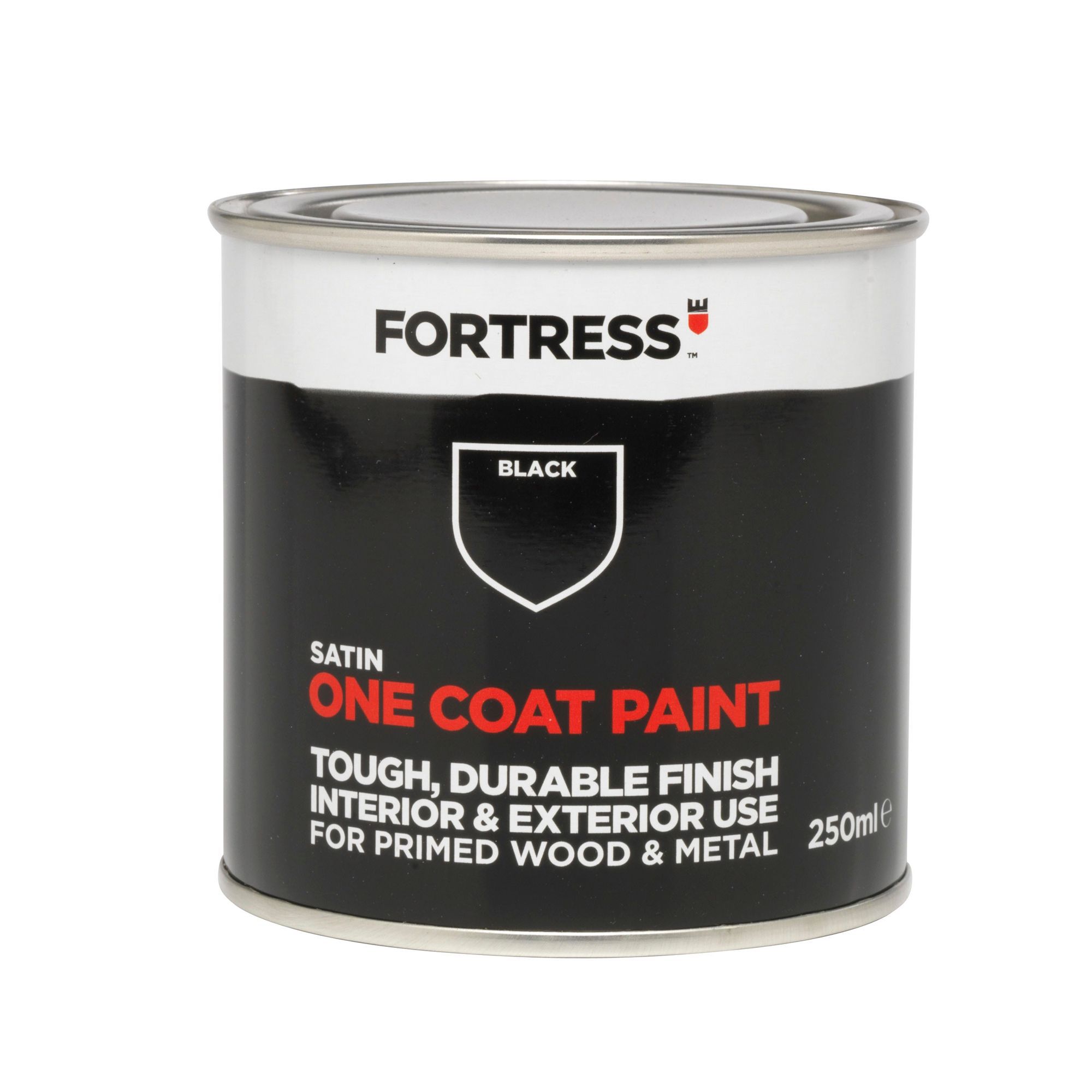 Fortress One coat Black Satin Metal & wood paint, 250ml | DIY at B&Q