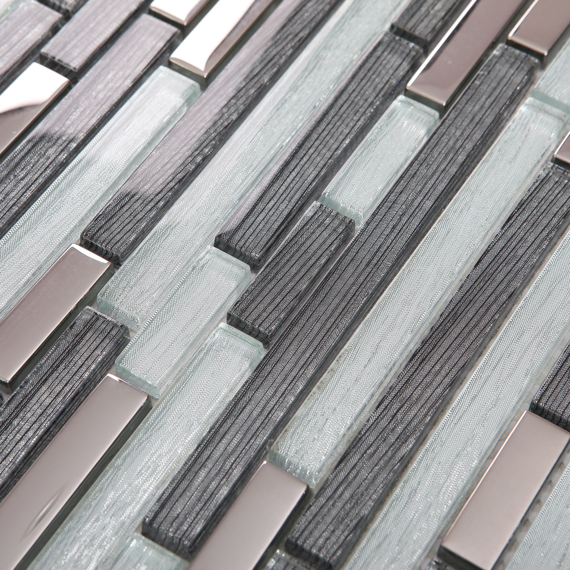 Foxe Grey muretto Gloss Flat Glass Mosaic tile sheet, (L)300mm (W)300mm