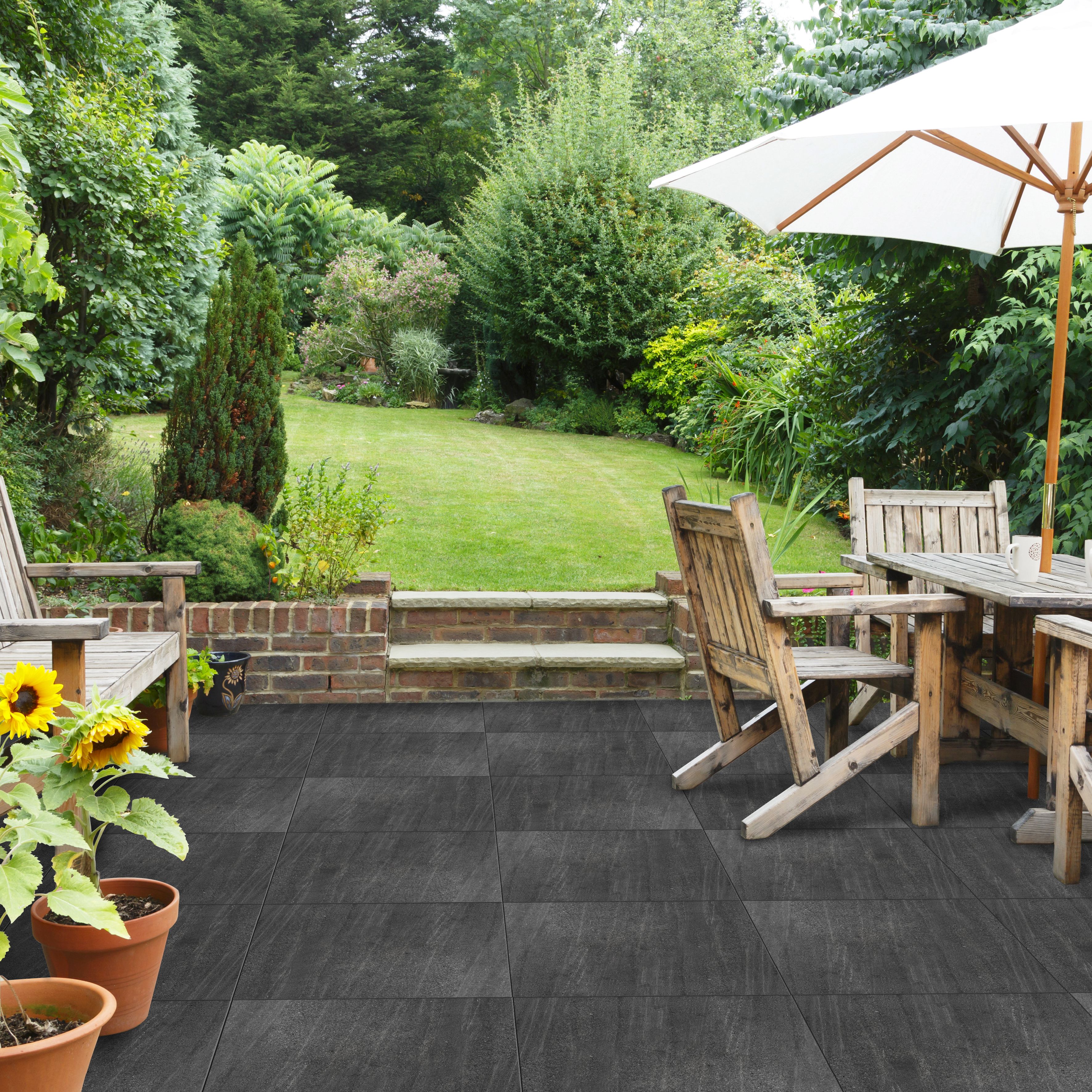Fresca Agate Black Matt Stone effect Textured Porcelain Outdoor Floor ...