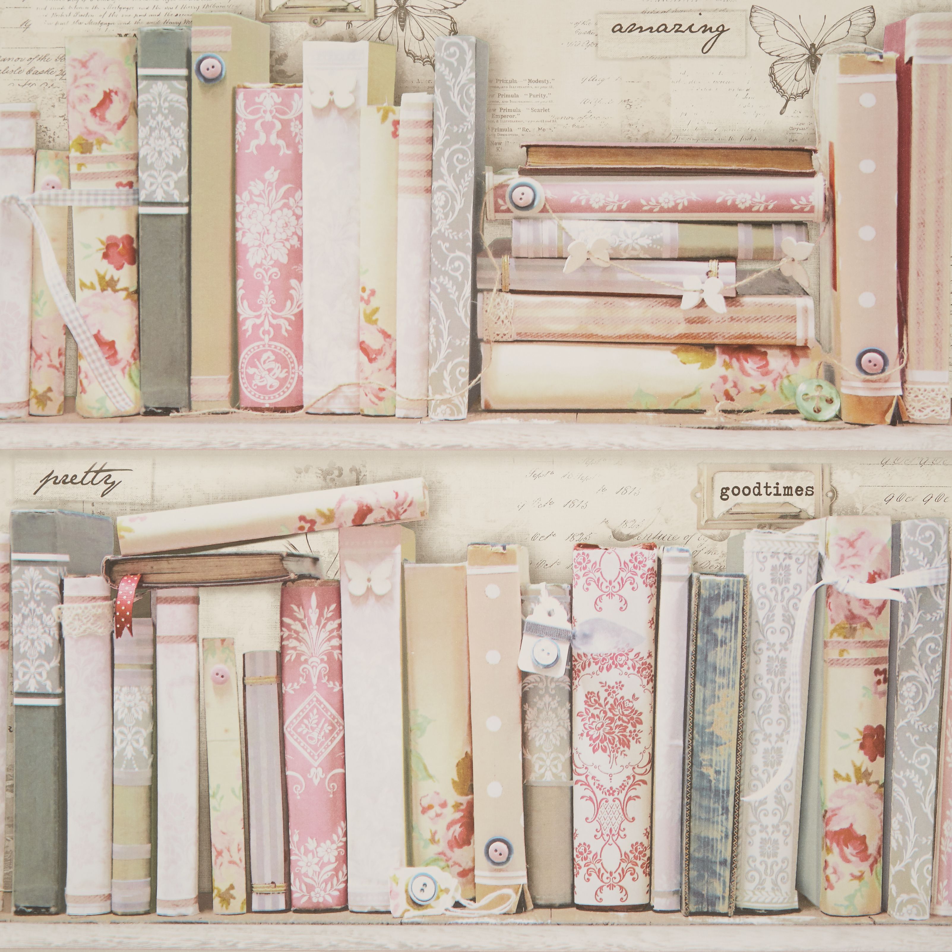 Fresco Pink Collage bookcase Smooth Wallpaper Sample