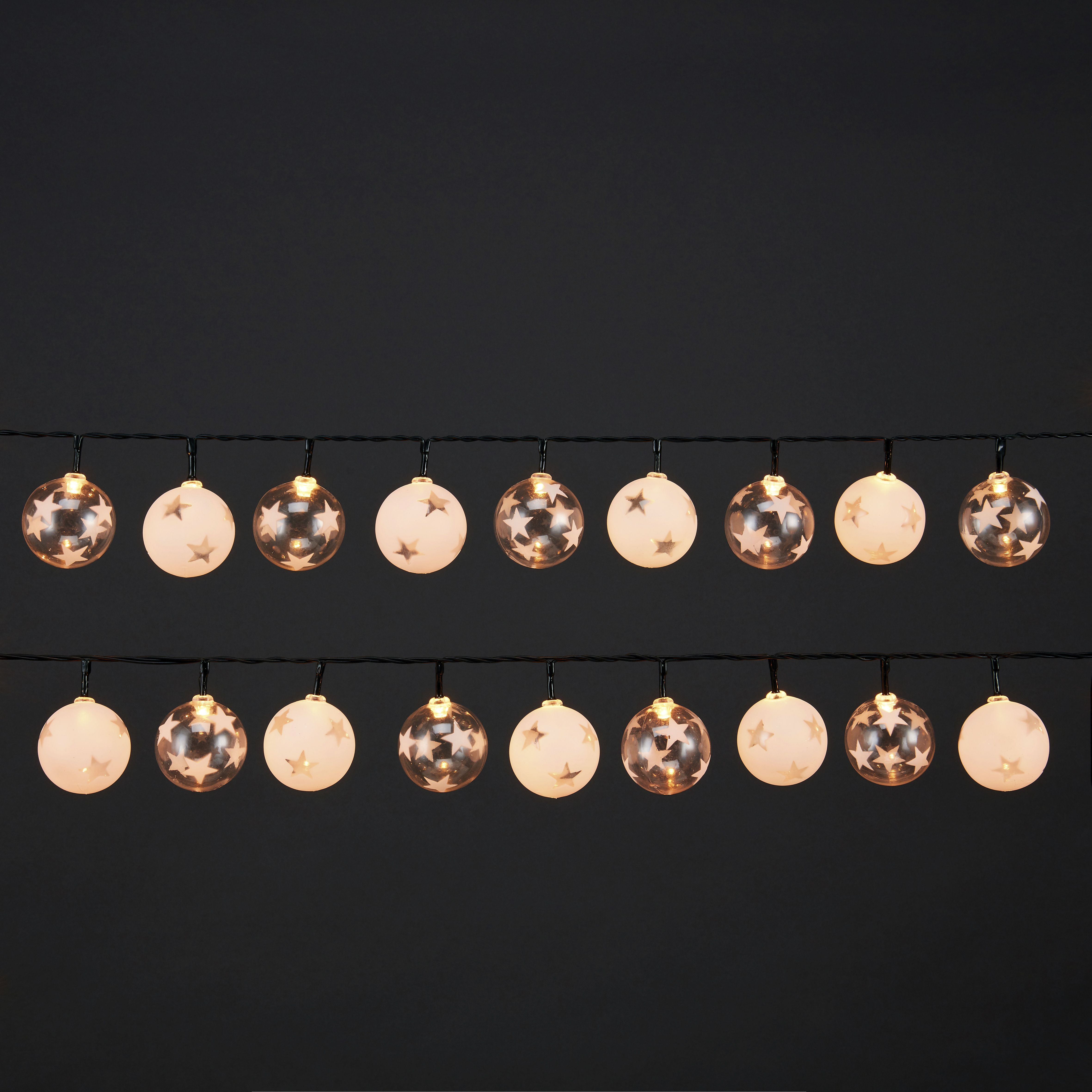 Frosted & clear star bauble Christmas string light cap, Pack of 25