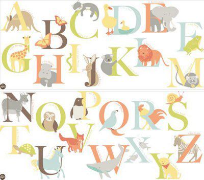Fun4Walls Alphabet zoo Multicolour Self-adhesive Wall sticker