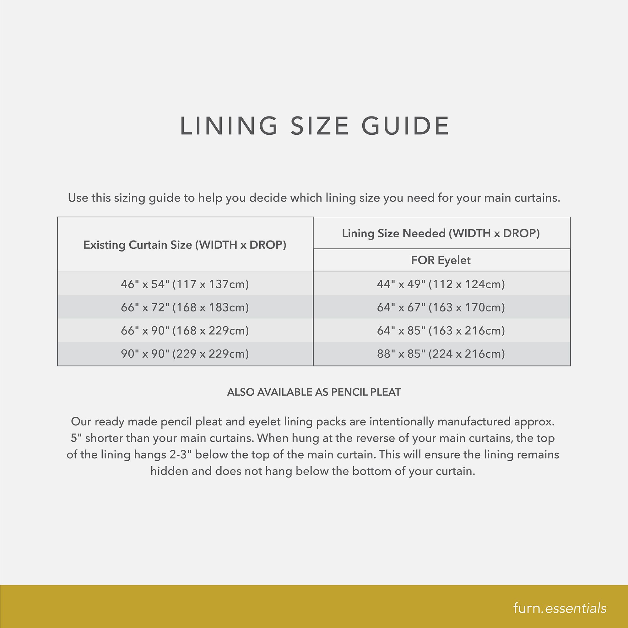 furn. Blackout Eyelet Curtain lining Pair, (L) 224cm x (W) 216cm