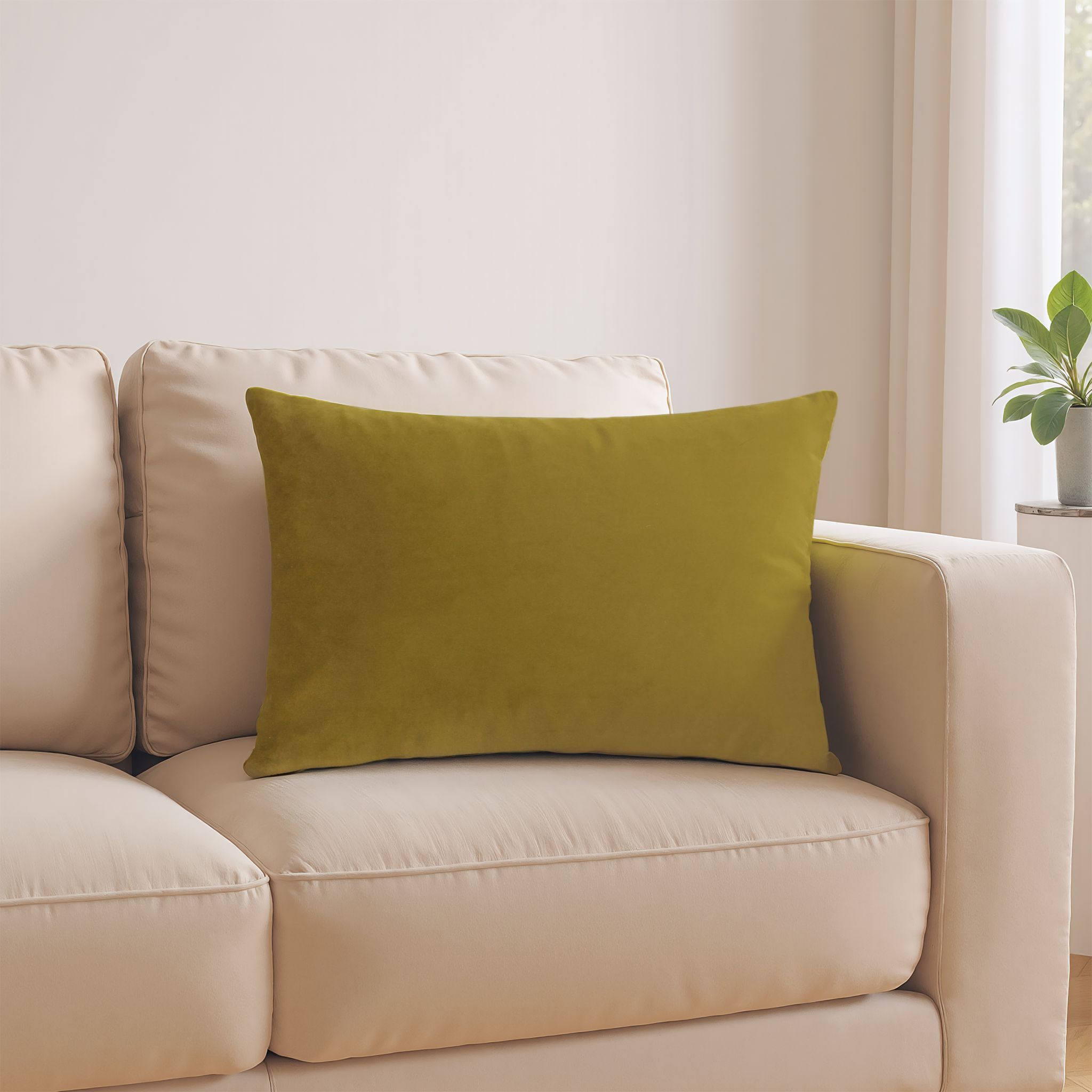 furn. Contra Olive & Natural Two-toned Velvet effect Indoor Cushion, (L ...