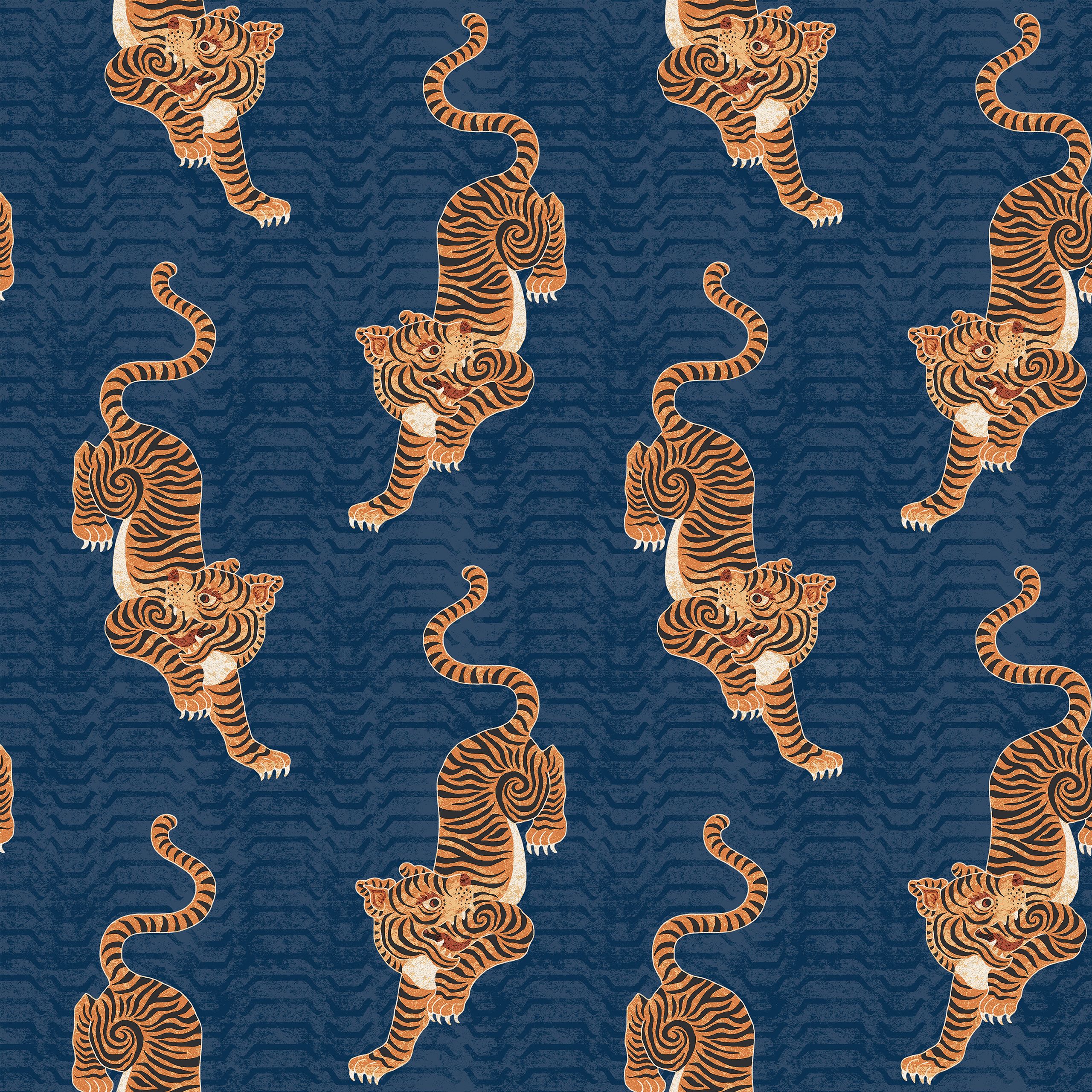 furn. Navy Tibetan Tiger Smooth Wallpaper
