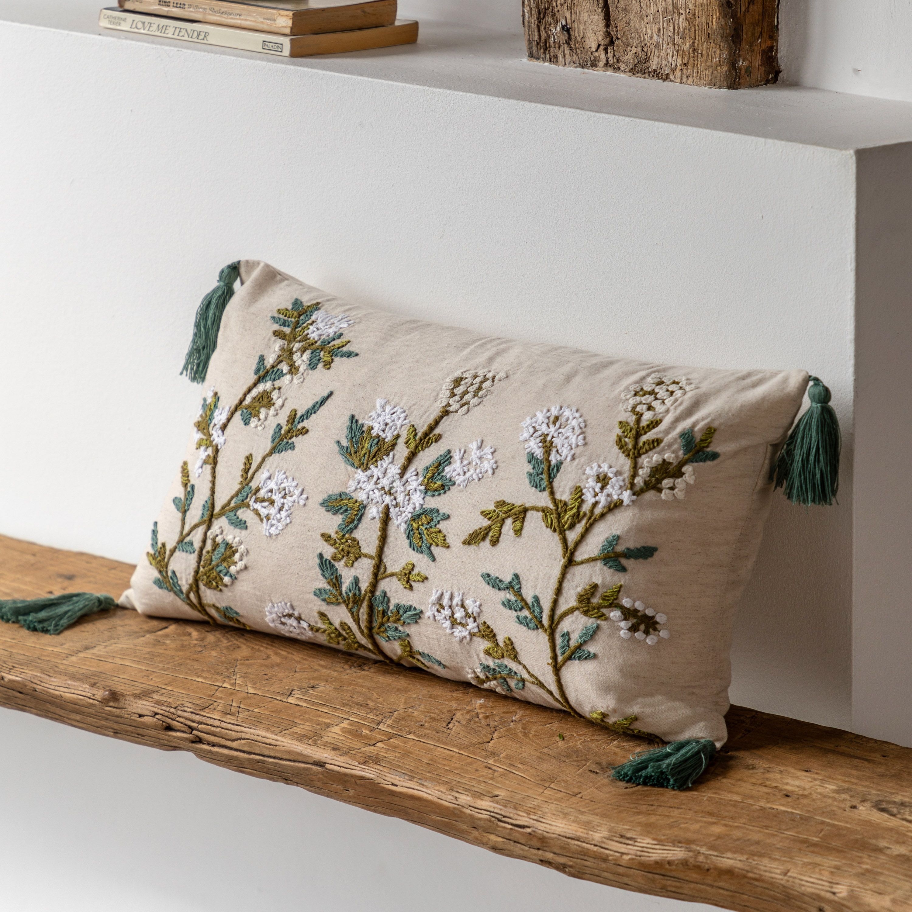 Gallery™ Cream Flower Embroidered effect Indoor Cushion, (L)50cm x (W)50cm