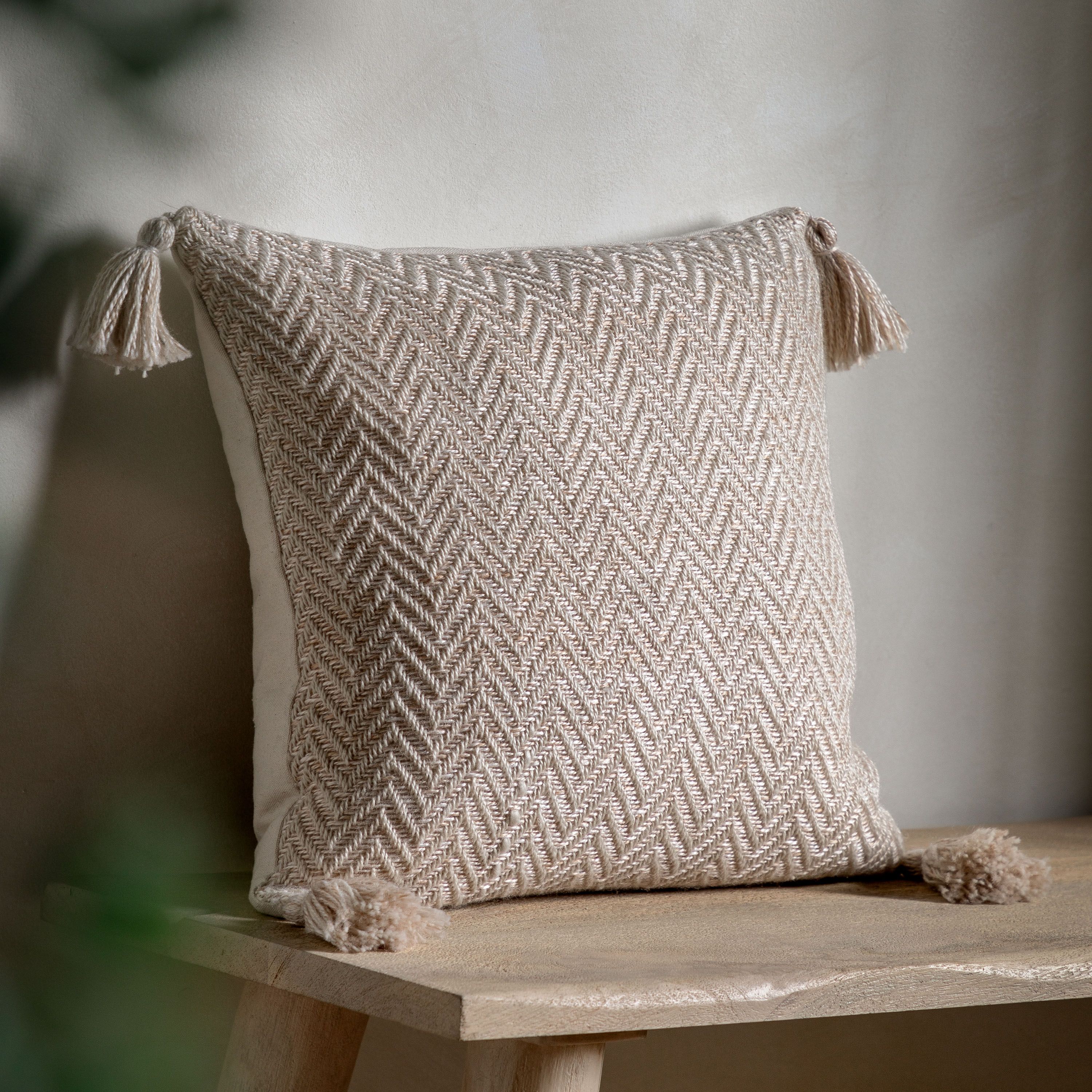 Gallery™ Cream Herringbone Woven effect Indoor Cushion, (L)45cm x (W)45cm