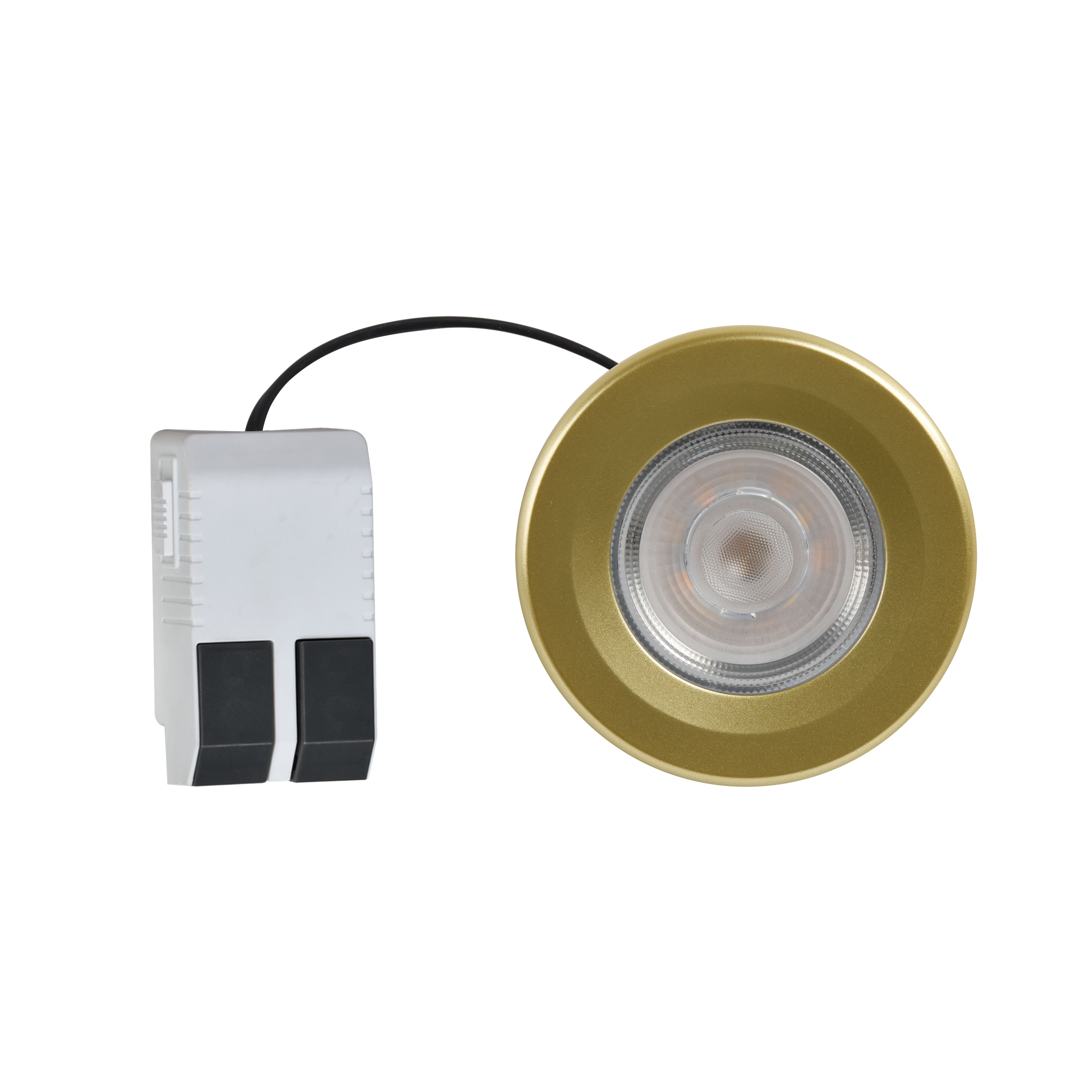 Gamow Matt Gold effect Fixed LED Fire-rated Warm & neutral Downlight 5W ...