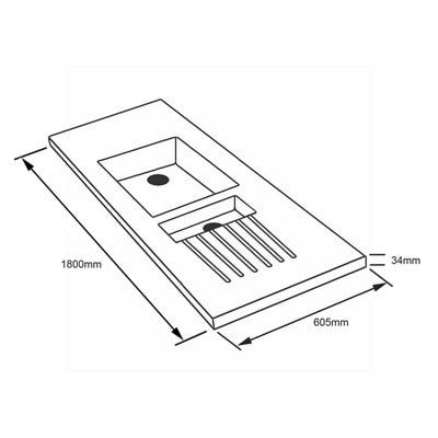 Gemini White Earthstone Worktop with sink & drainer (L)1800mm