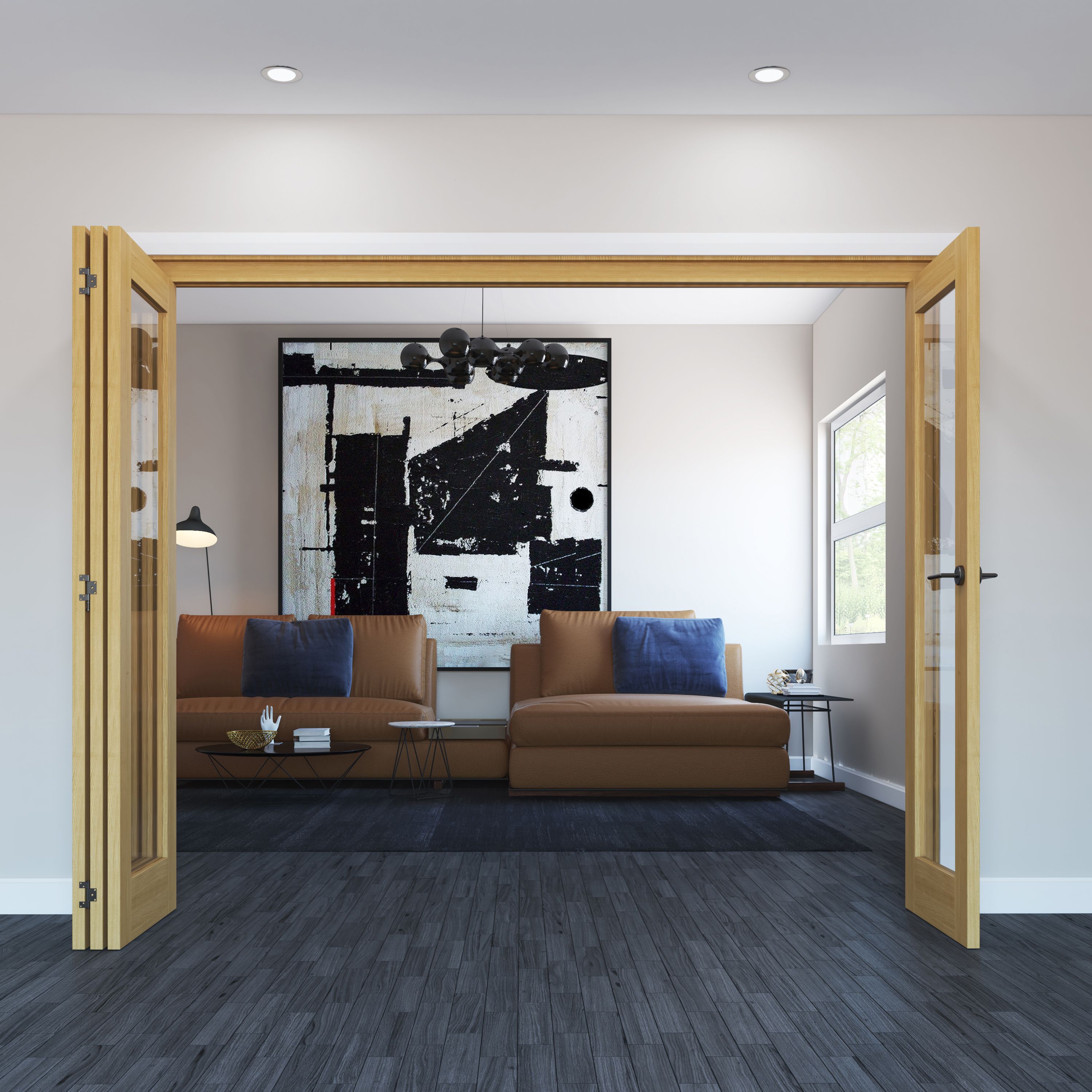 Geom 1 Lite Clear Glazed Oak Bi-fold Door set with 1 panes, (H)2060mm ...