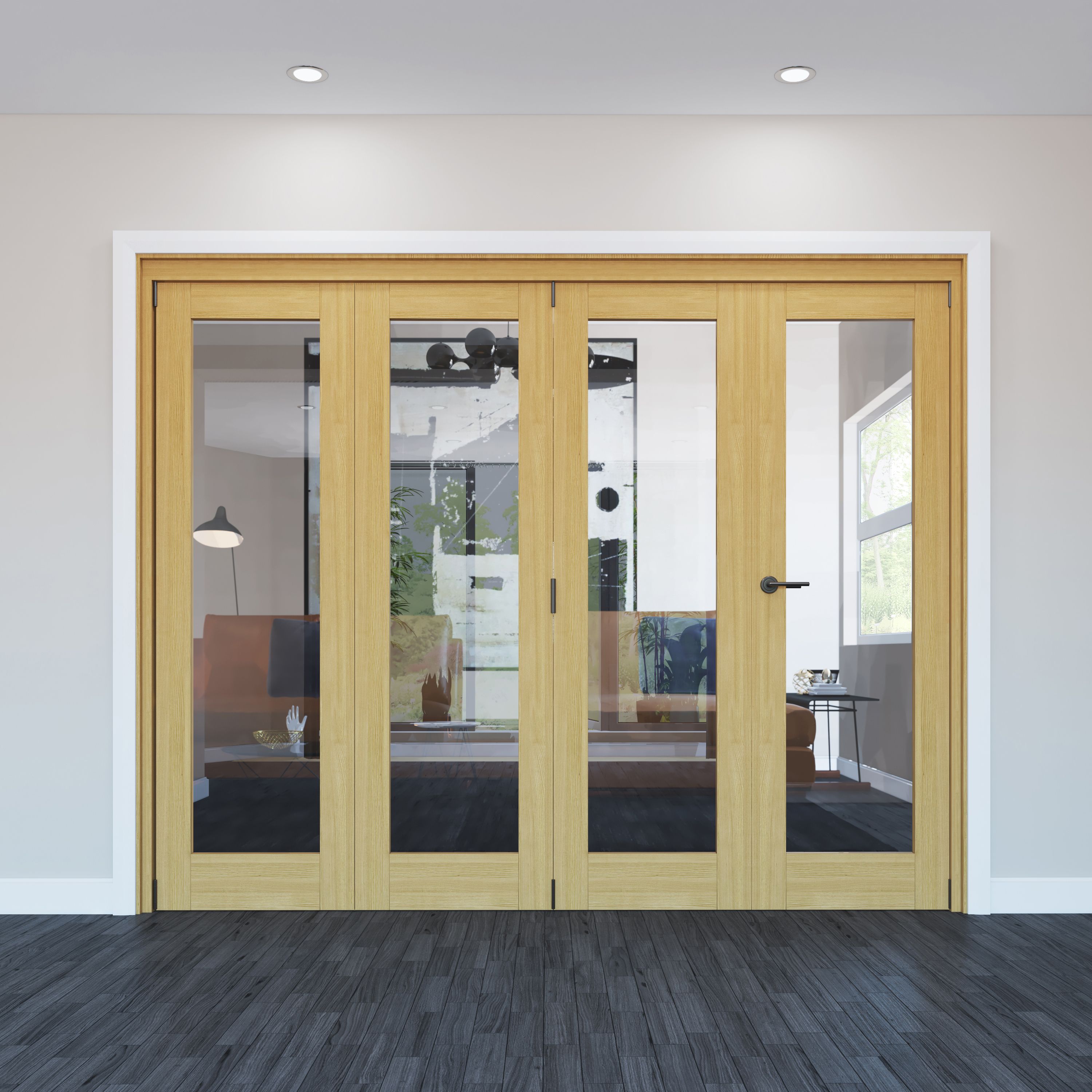 Geom 1 Lite Clear Glazed Oak Bi-fold Door set with 1 panes, (H)2060mm ...