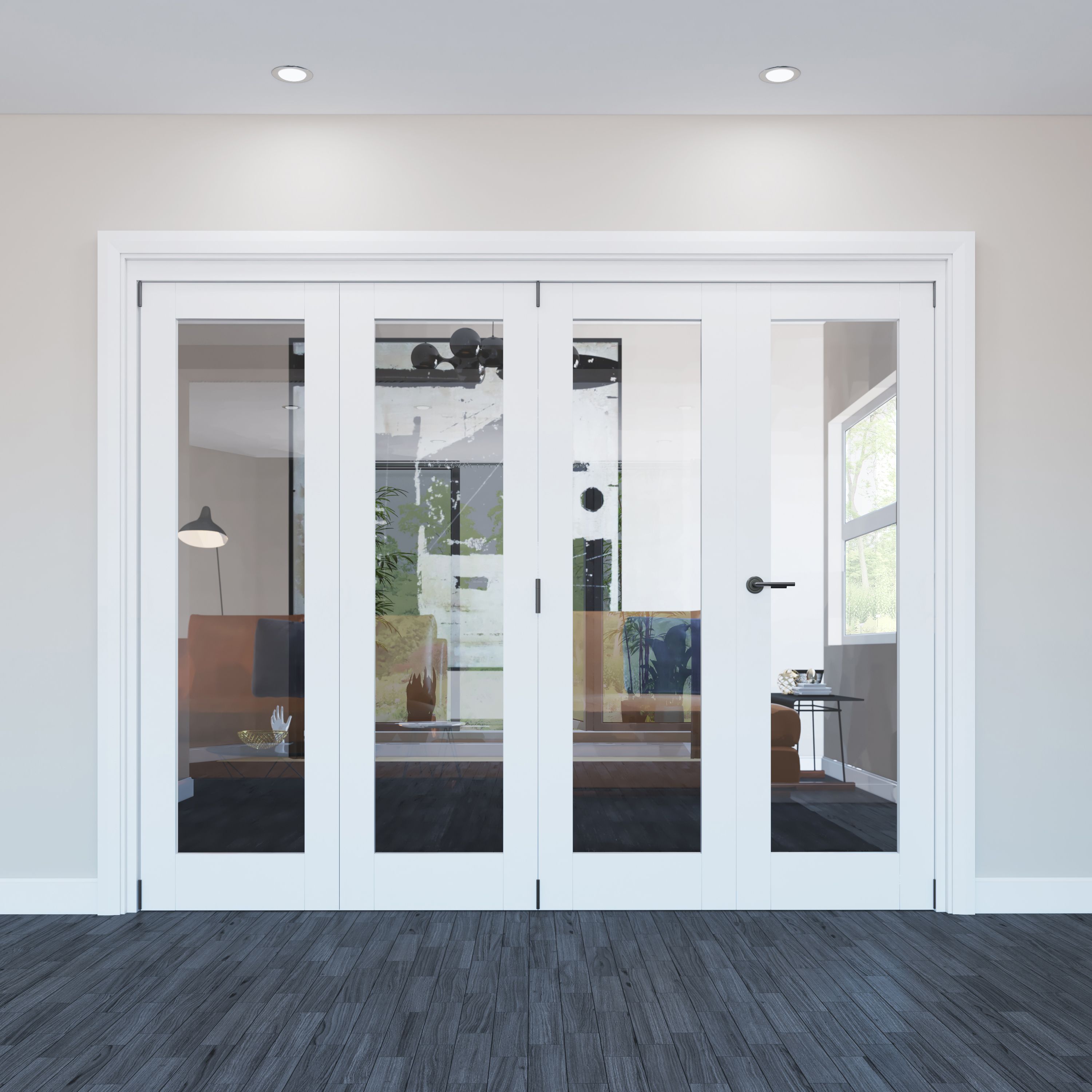 Geom 1 Lite Clear Glazed Pre-painted White Softwood Bi-fold Door set ...