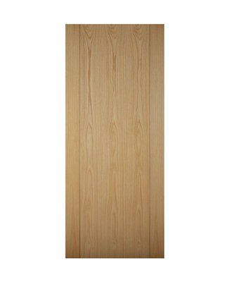 Geom 1 panel Unglazed Flush Wooden Oak veneer External Front door, (H ...