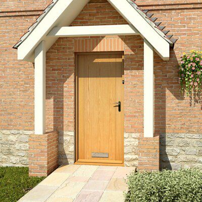 Geom 1 panel Unglazed Flush Wooden Oak veneer External Front door, (H ...