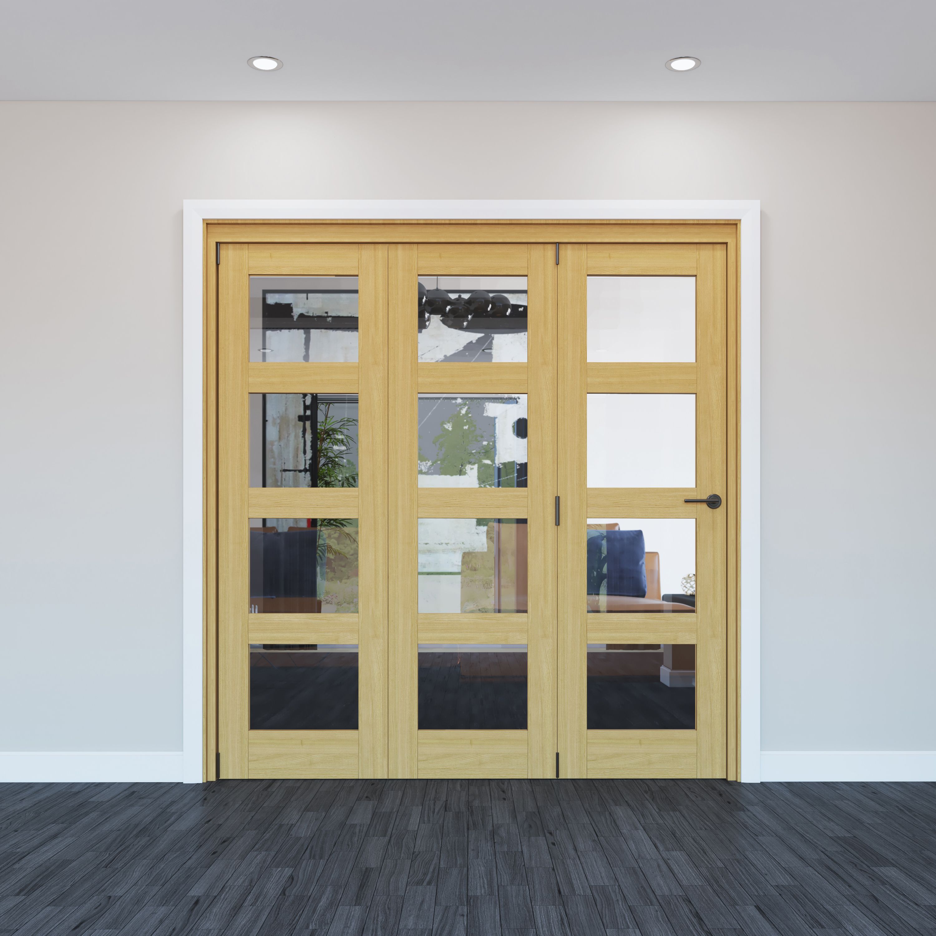 Geom 4 Lite Clear Glazed Oak Bi-fold Door set with 4 panes, (H)2060mm ...