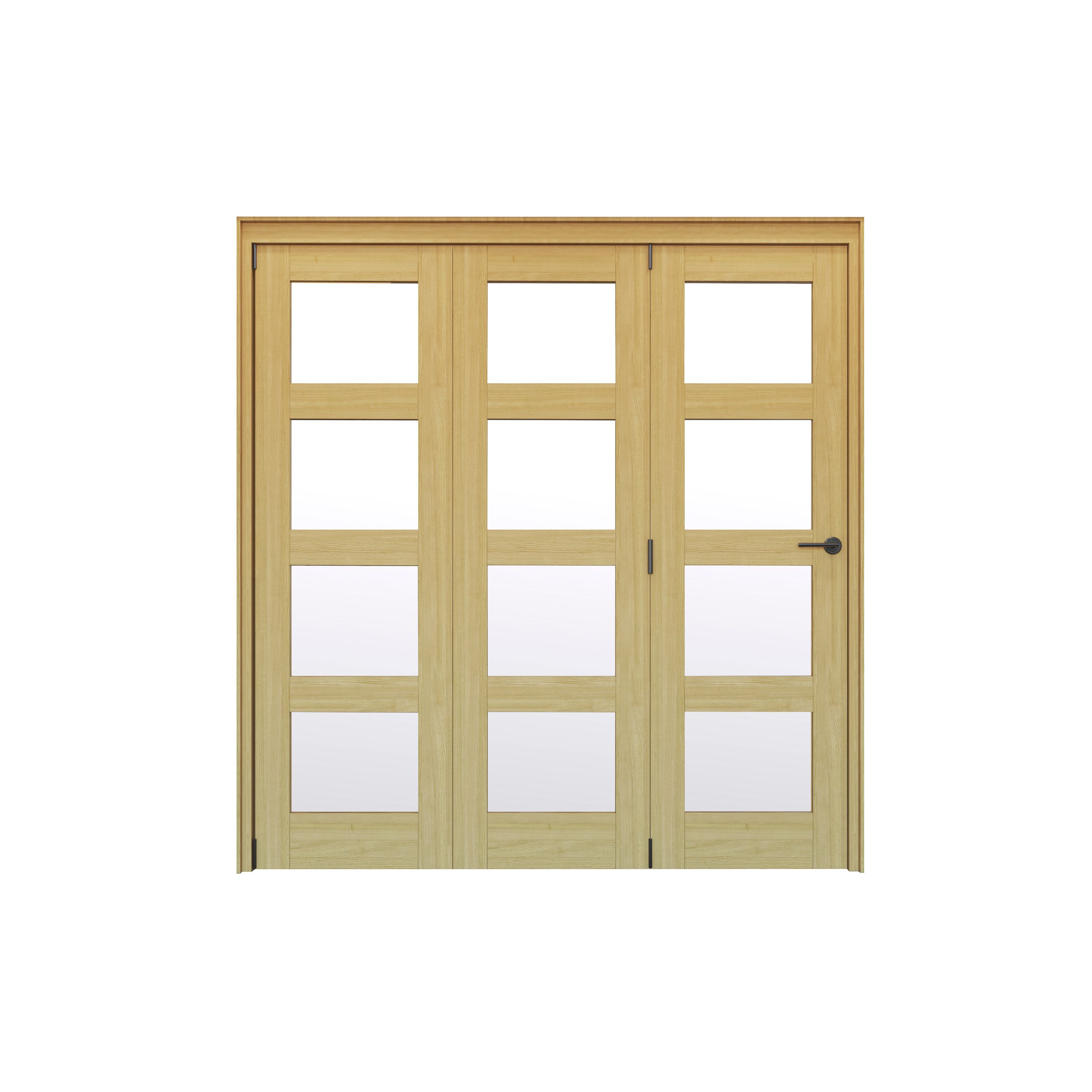 Geom 4 Lite Clear Glazed Oak Bi-fold Door set with 4 panes, (H)2060mm ...