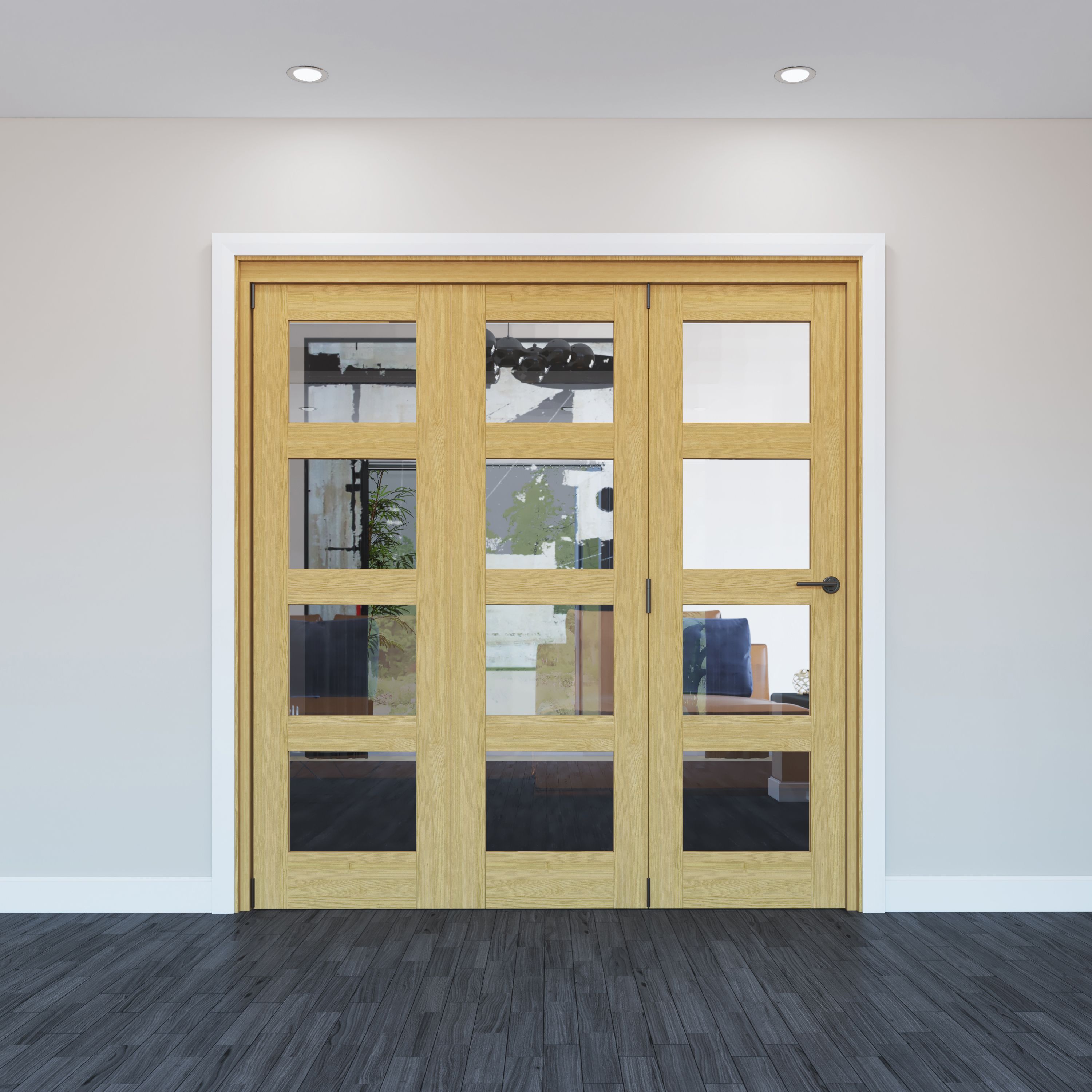 Geom 4 Lite Clear Glazed Oak Bi-fold Door set with 4 panes, (H)2060mm ...