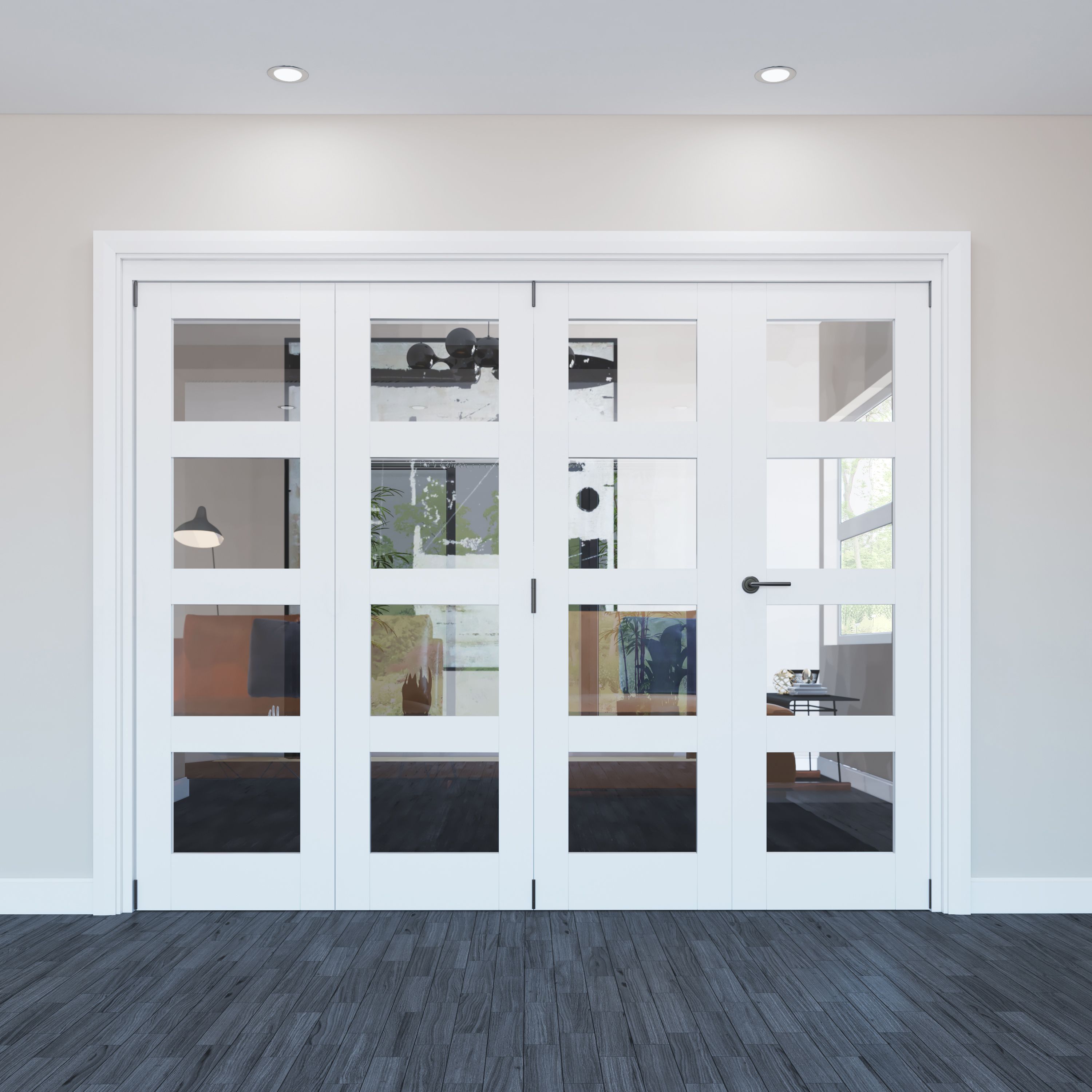 Geom 4 Lite Clear Glazed Pre-painted White Softwood Bi-fold Door set ...