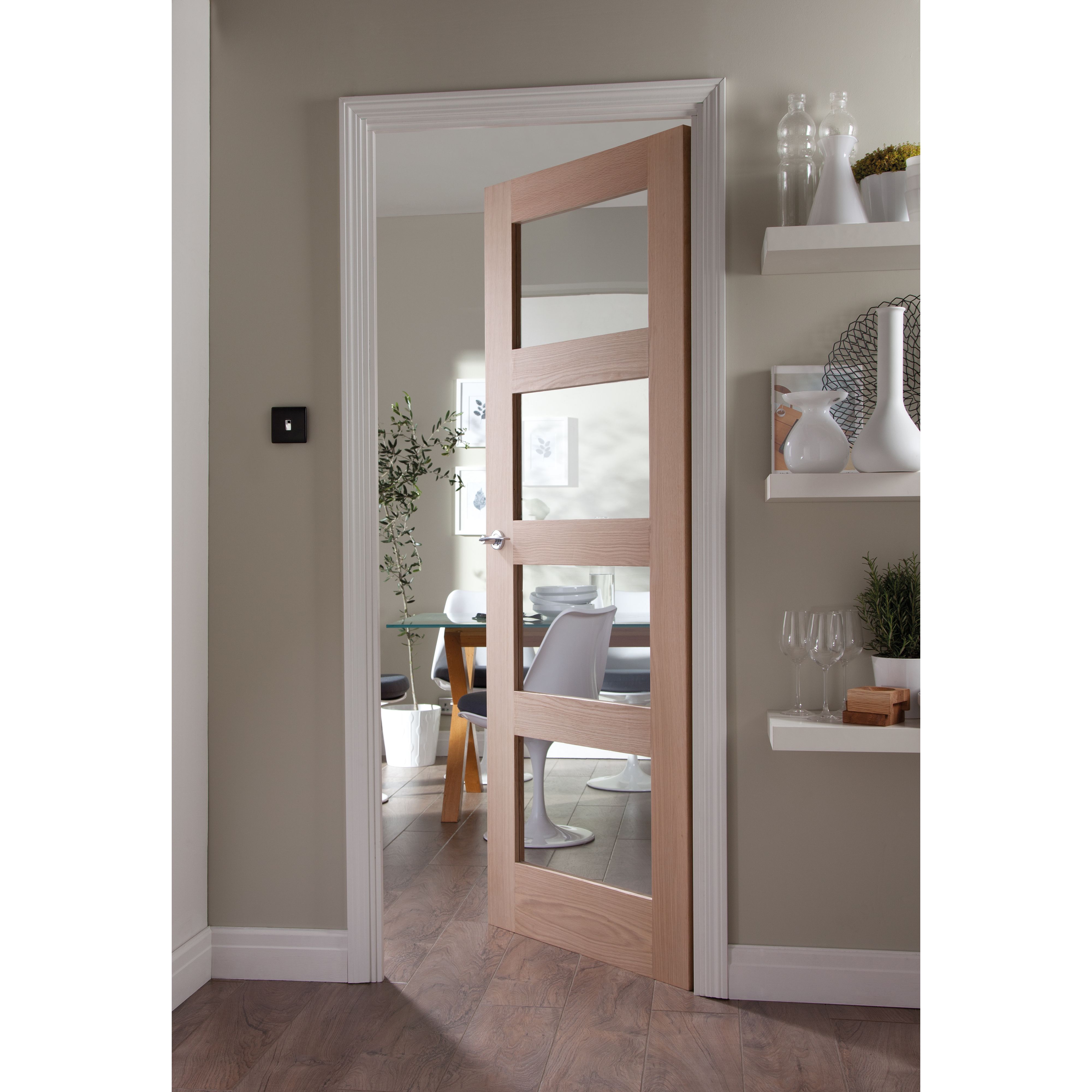 Geom 4 panel 4 Lite Clear Glazed Shaker White Internal Door, (H)2040mm ...