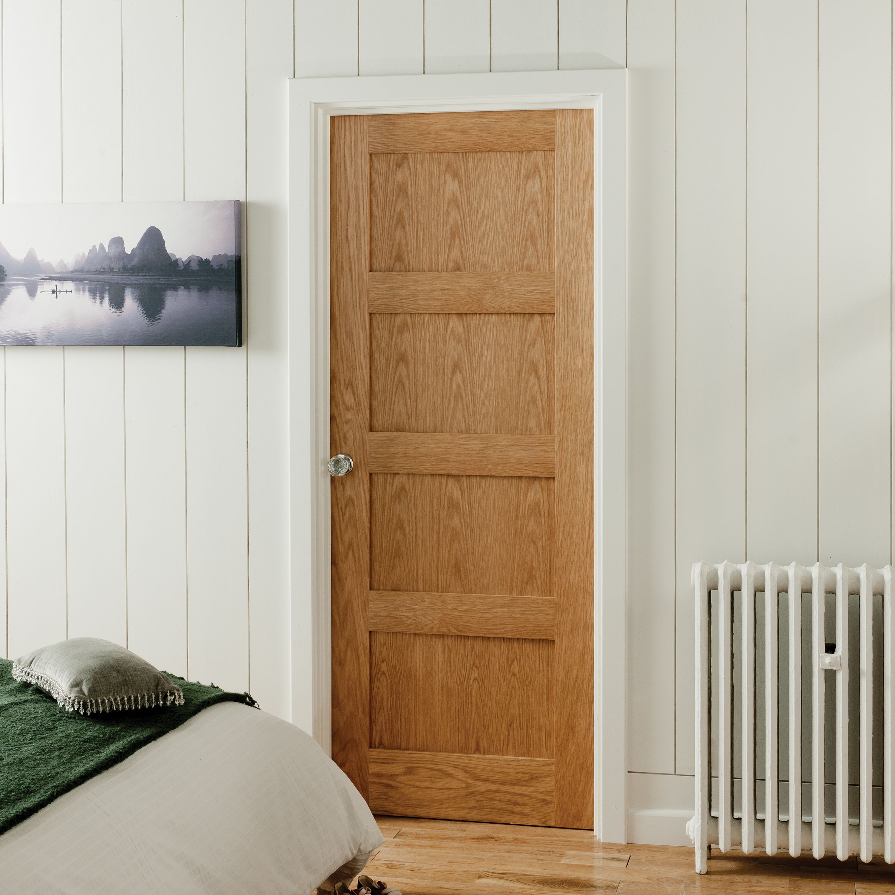 Geom 4 panel Unglazed Shaker White Internal Timber Door, (H)2040mm (W ...