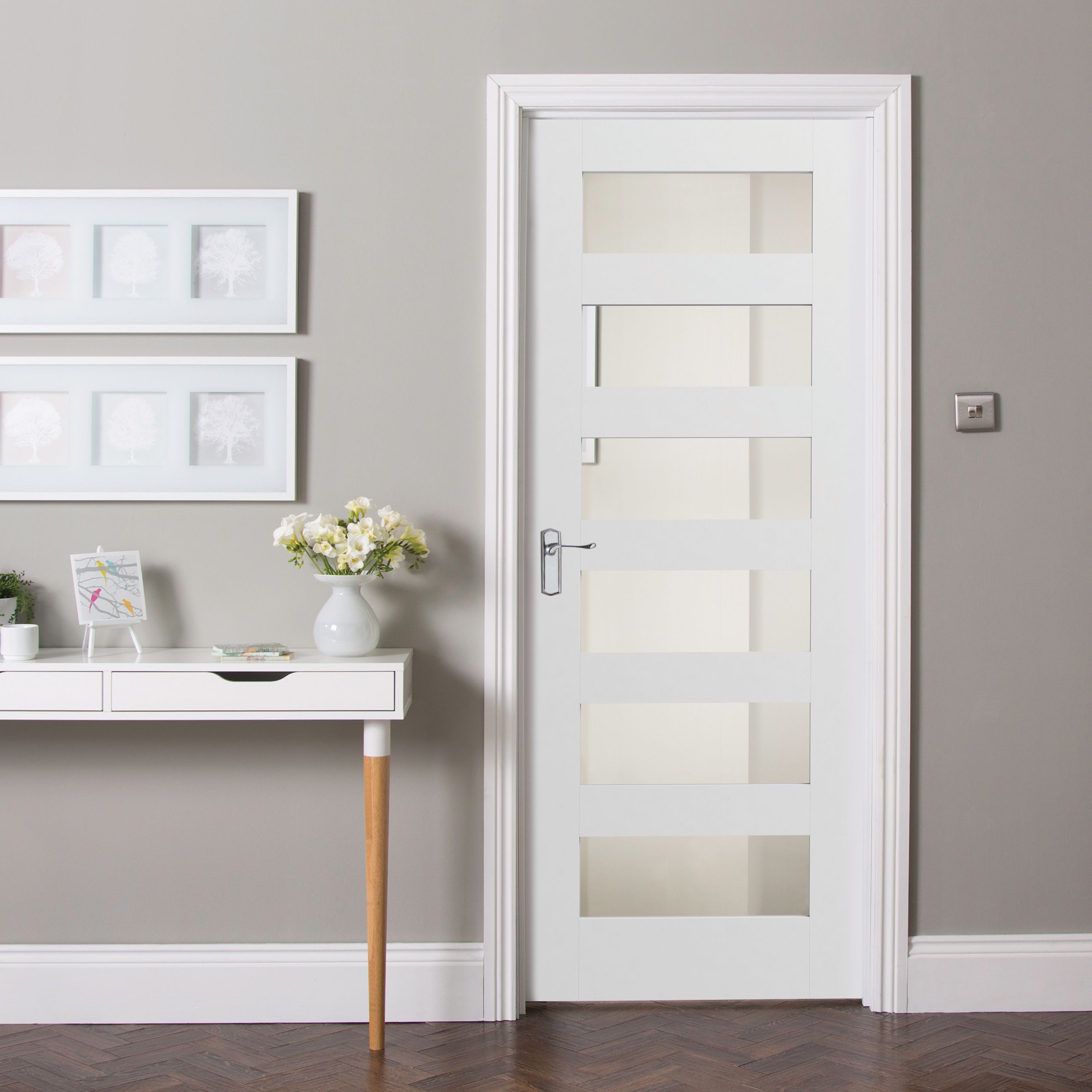 Geom 6 panel 6 Lite Clear Glazed Shaker White Internal Door, (H)1981mm ...
