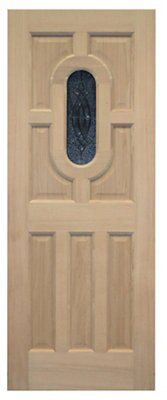 Geom Acacia 7 panel Obscure Glazed Oak veneer External Front door, (H ...
