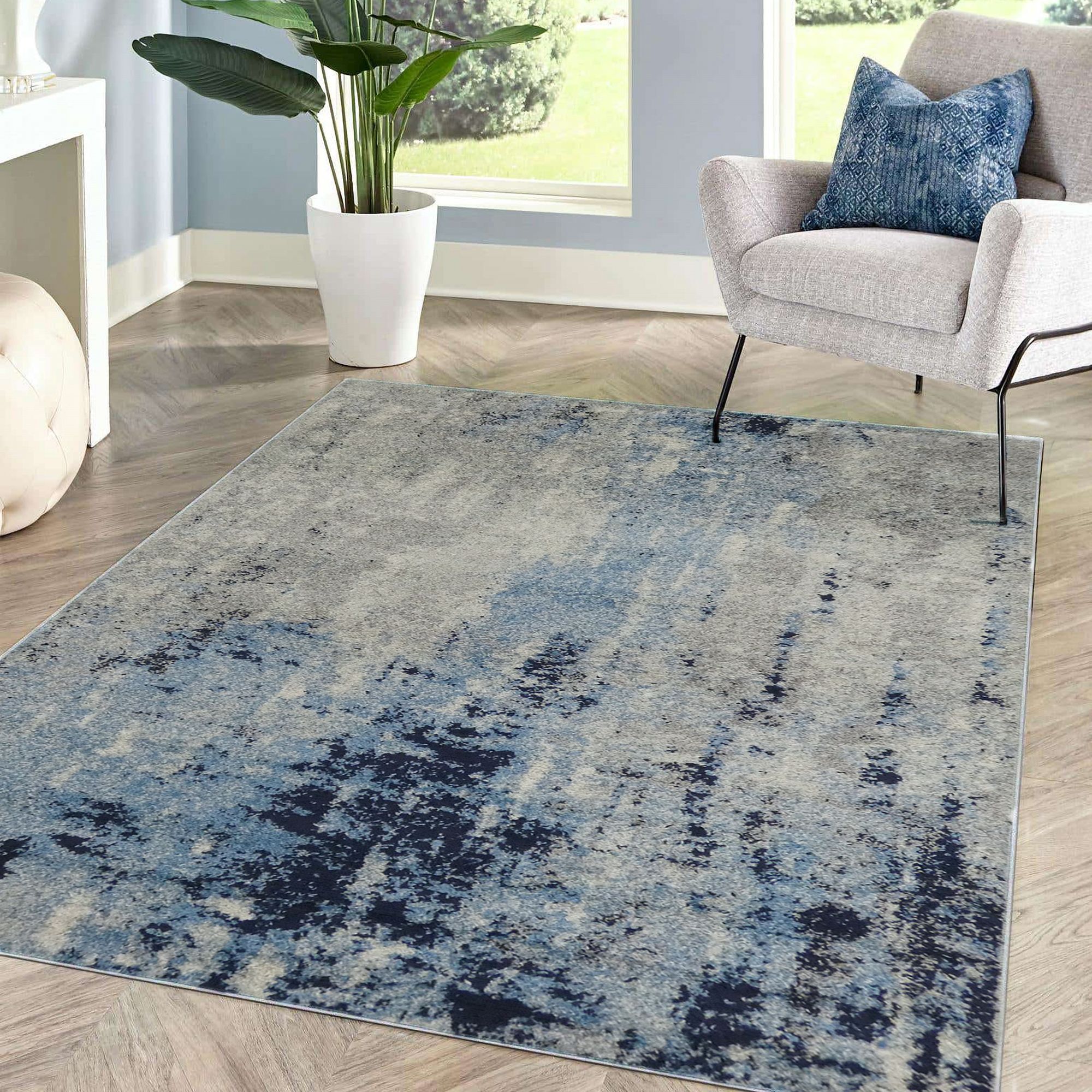Gilbert Blue & Grey Abstract Medium Rug, (L)170cm x (W)120cm | DIY at B&Q