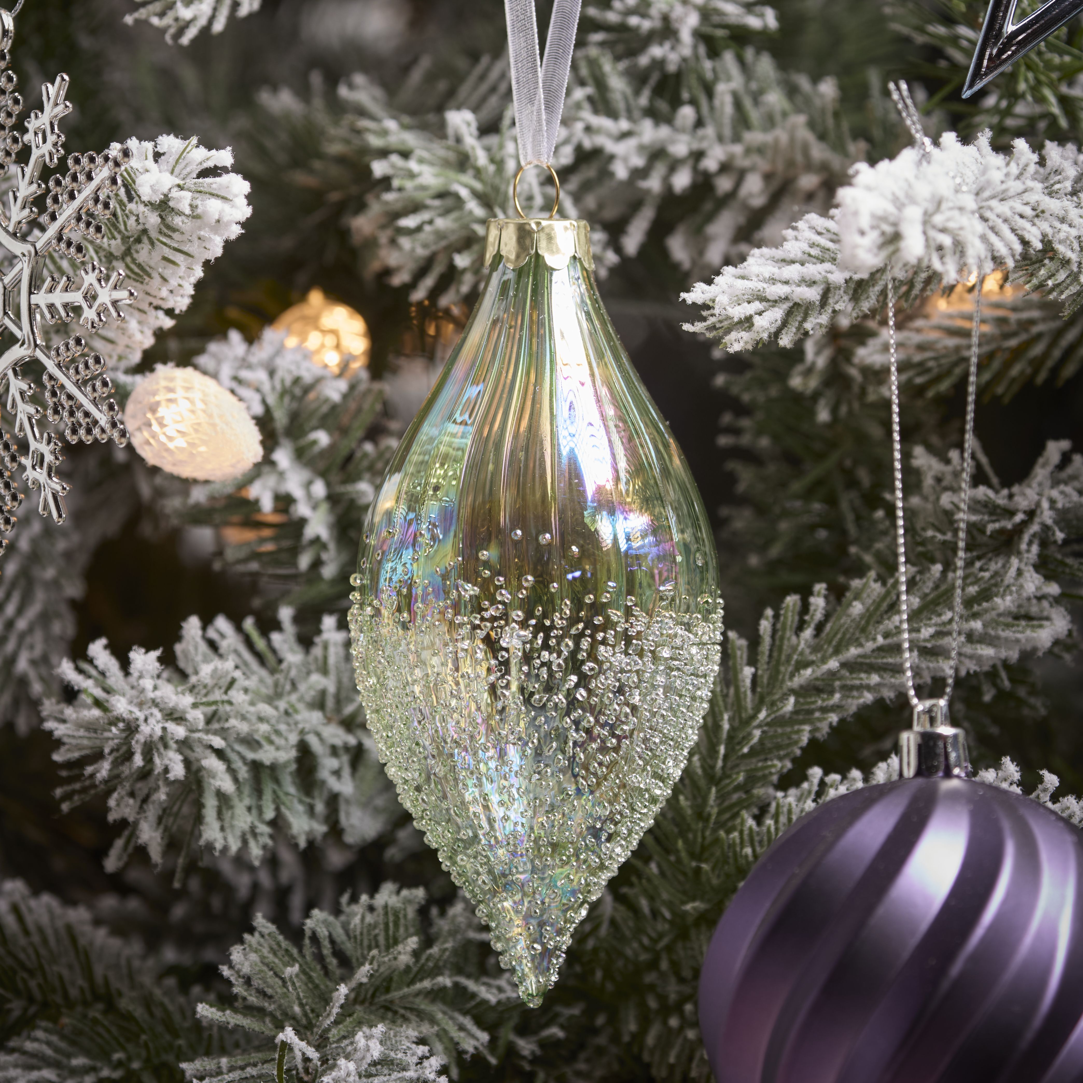 Glass Drop Bauble (D) 80mm - Iridescent