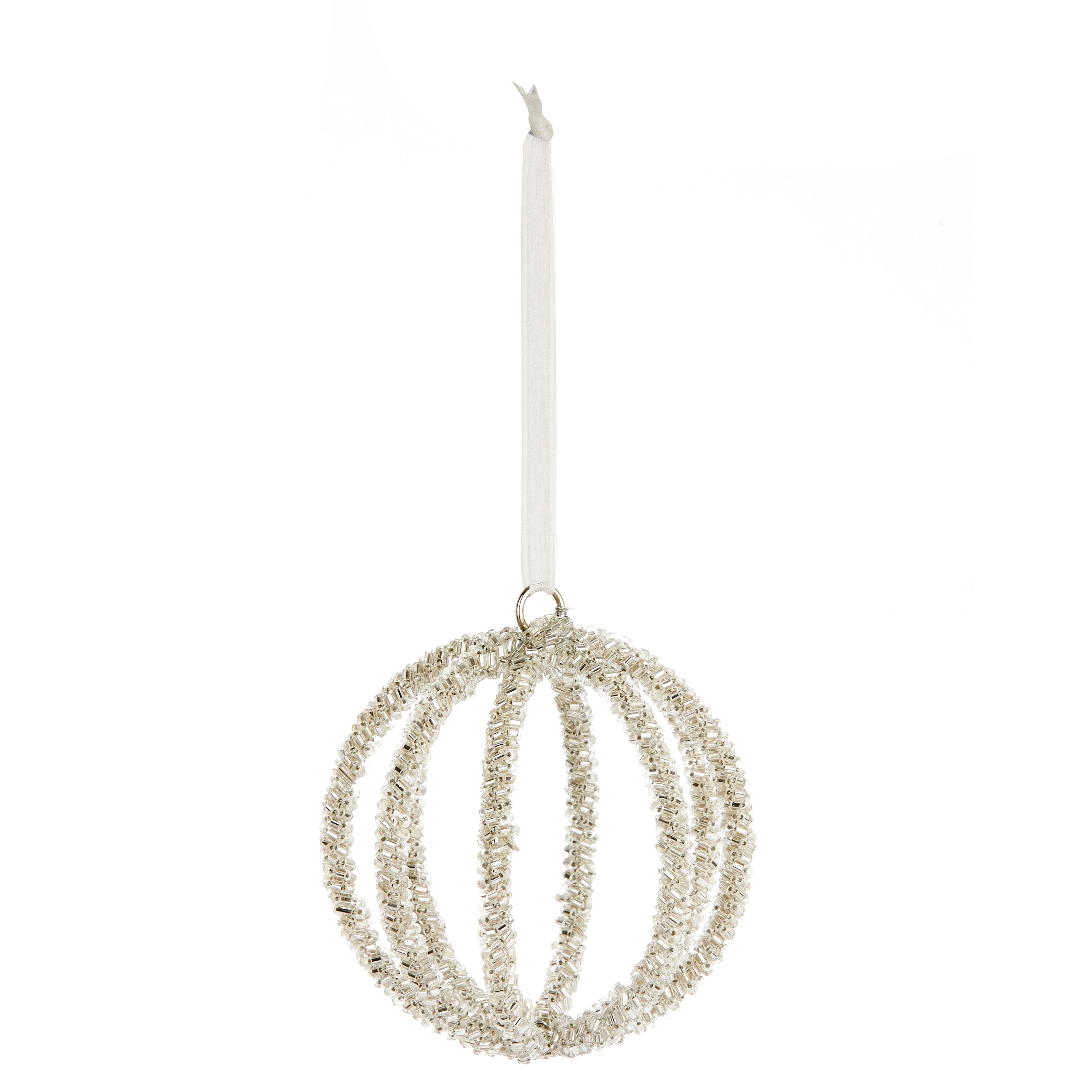 GLASS ROUND BAUBLE (D) 75MM - SILVER