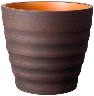 Glazed Brown Ceramic Ribbed Plant pot (Dia)24cm | DIY at B&Q