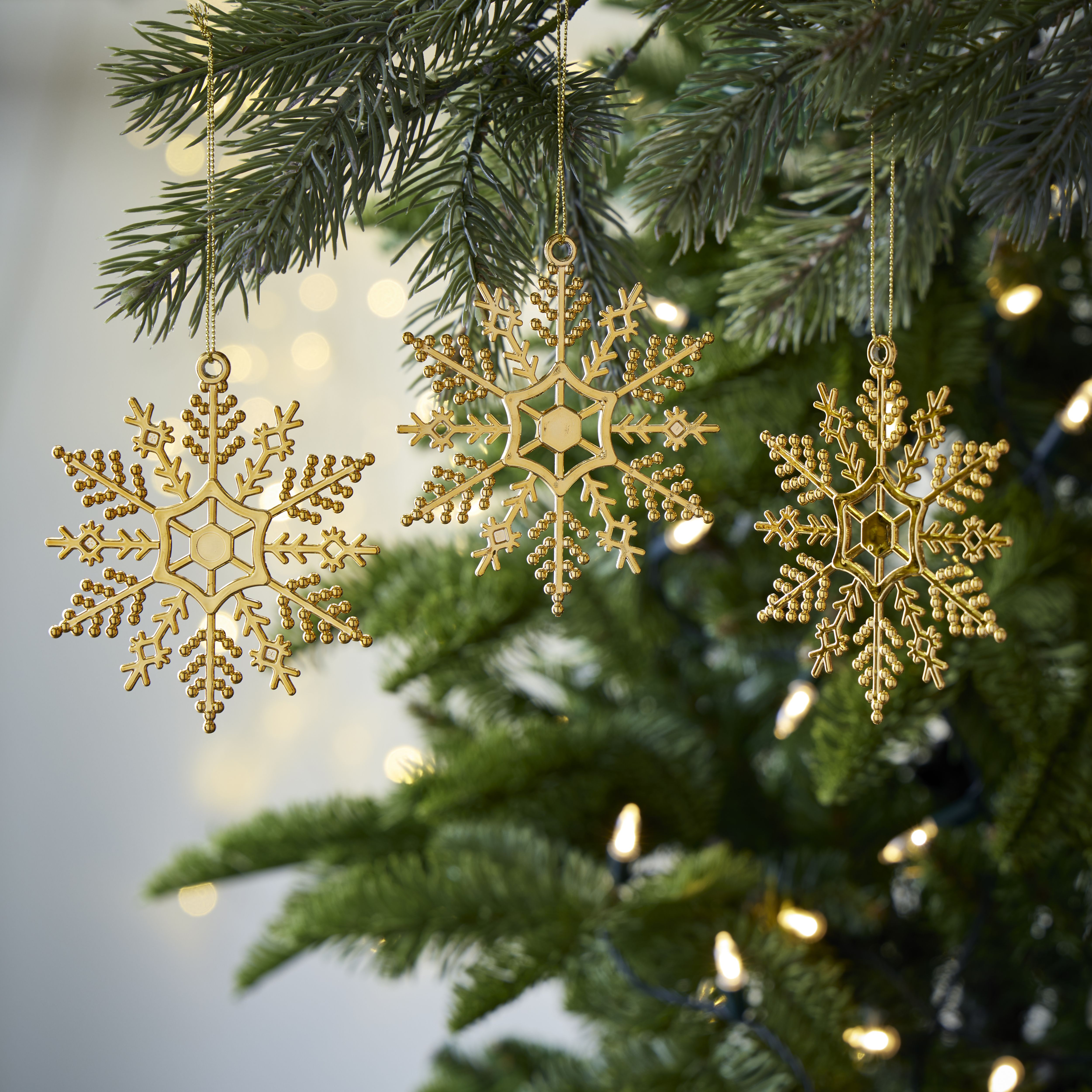 Gloss Gold effect Snowflake Hanging decoration set, Pack of 12