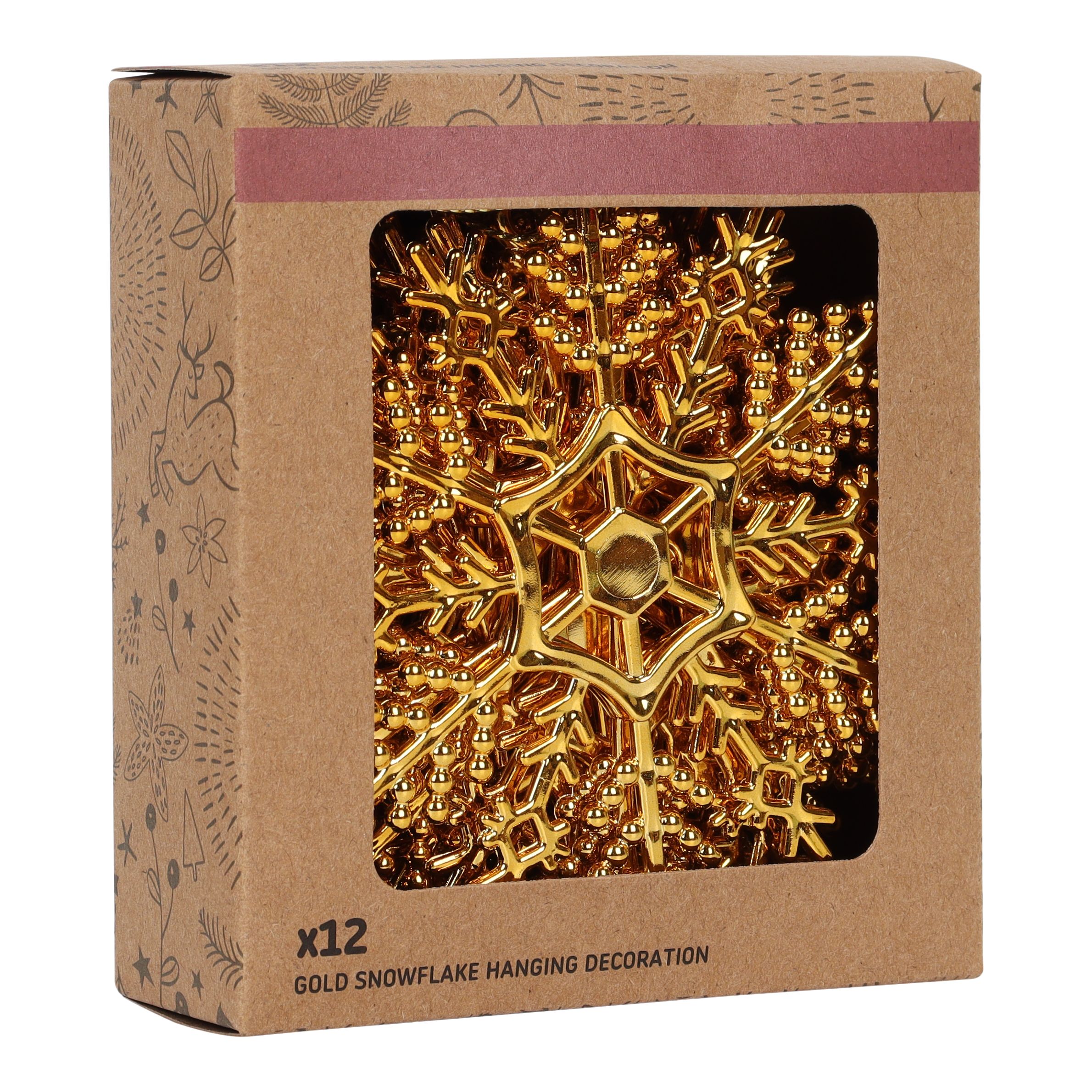 Gloss Gold effect Snowflake Hanging decoration set, Pack of 12