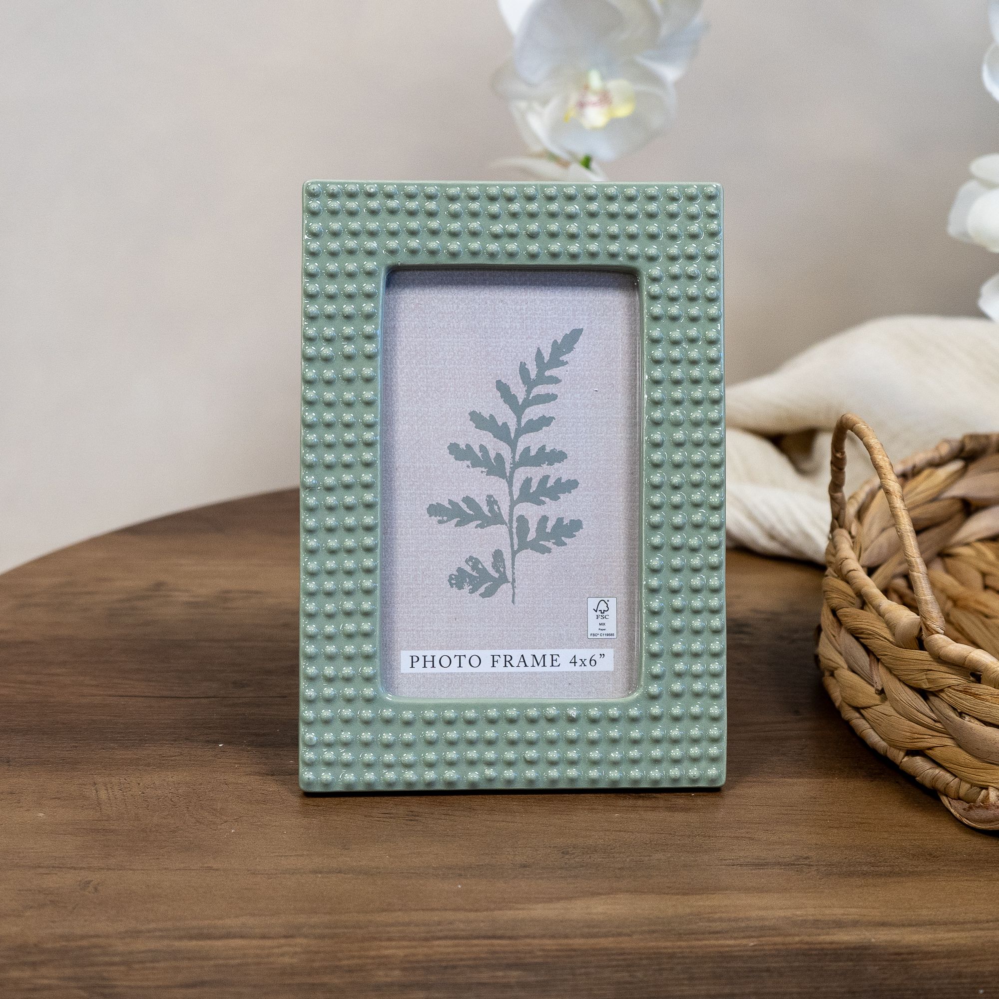 Gloss Sage Green Embossed dots Single Photo frame (H)20.5cm x (W)14.5cm