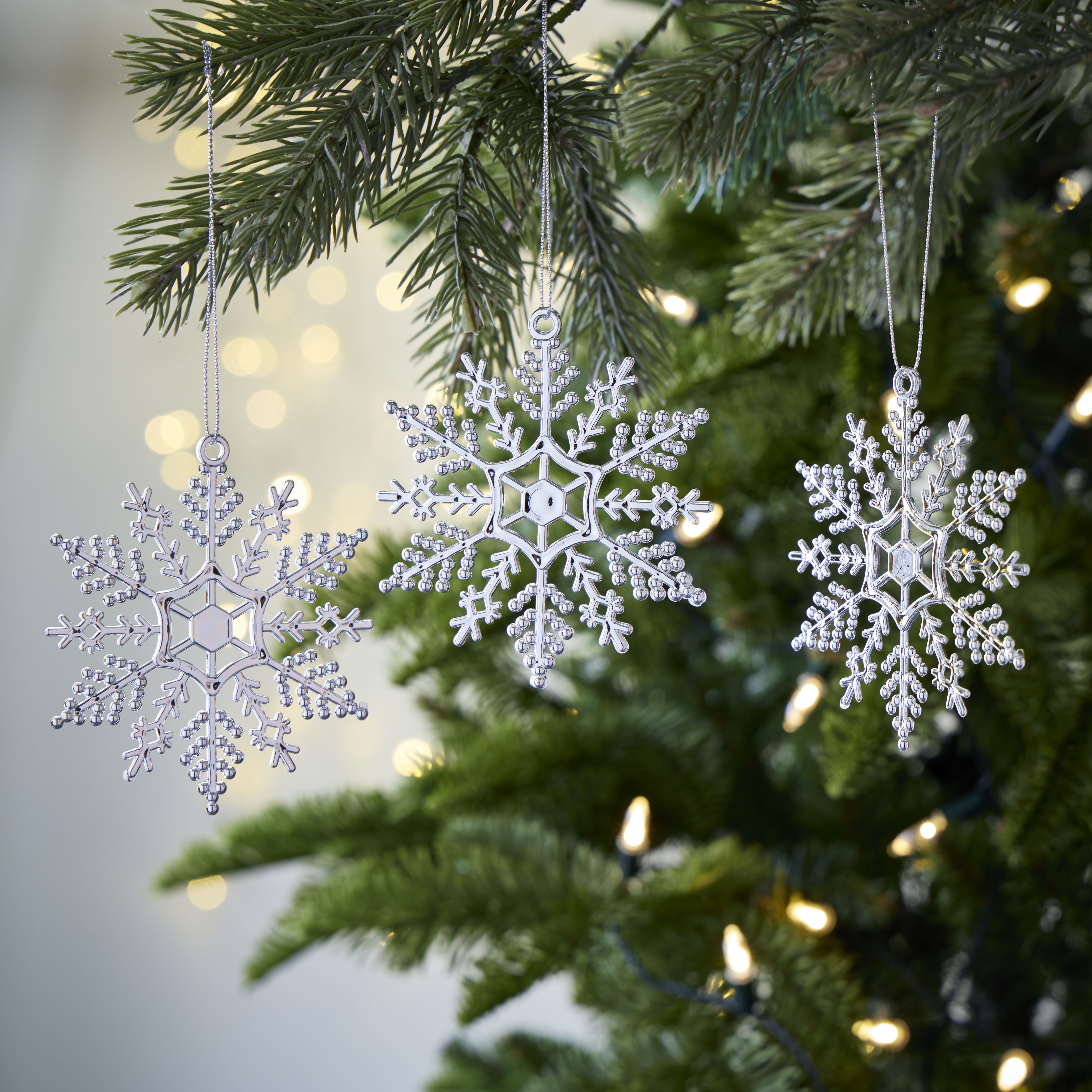 Gloss Silver effect Snowflake Hanging decoration set, Pack of 12