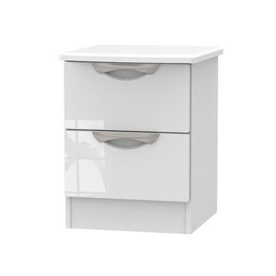 Gloss white MDF 2 Drawer Chest of drawers (H)505mm (W)395mm (D)415mm ...