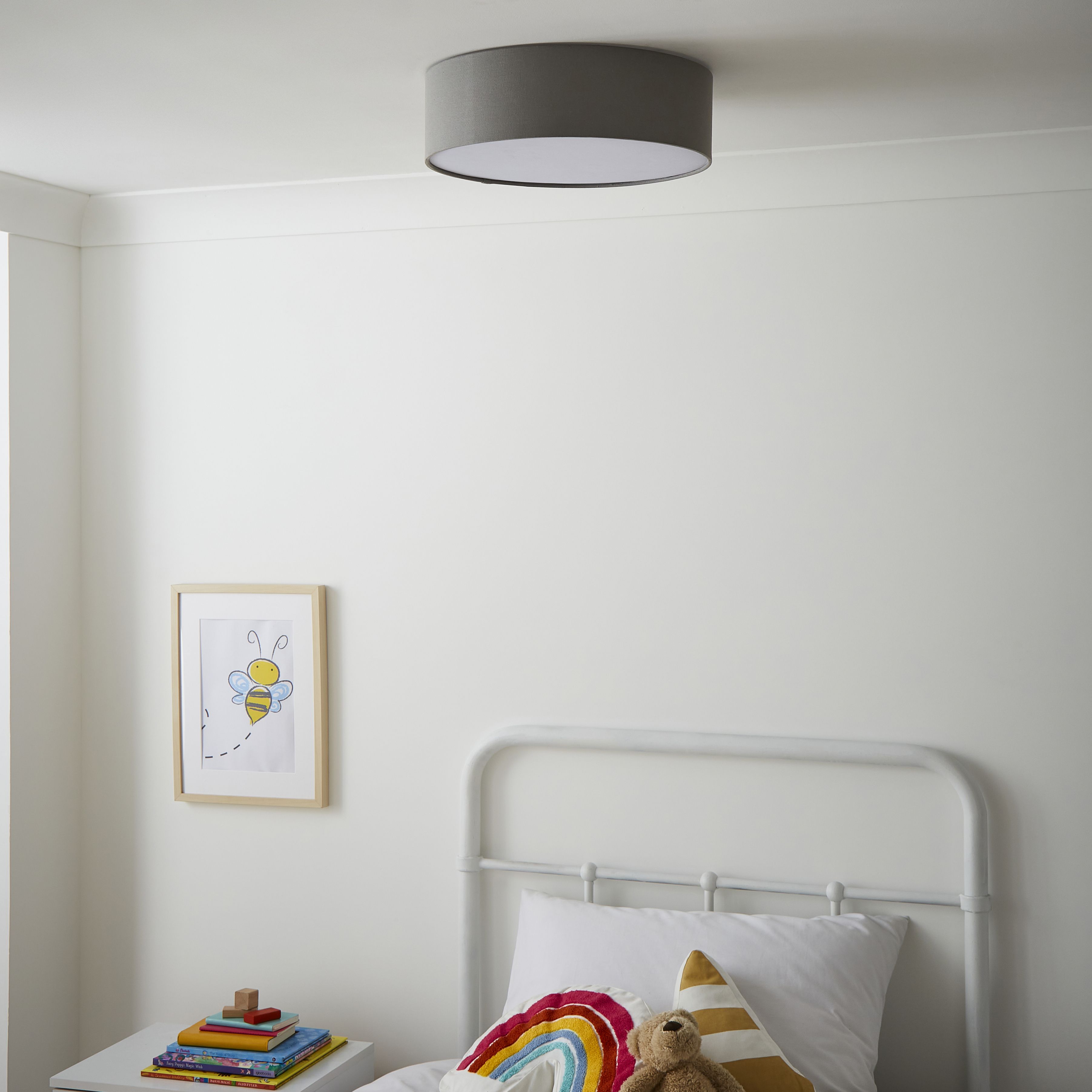 Glow Xavier Fabric & metal Grey LED Ceiling light