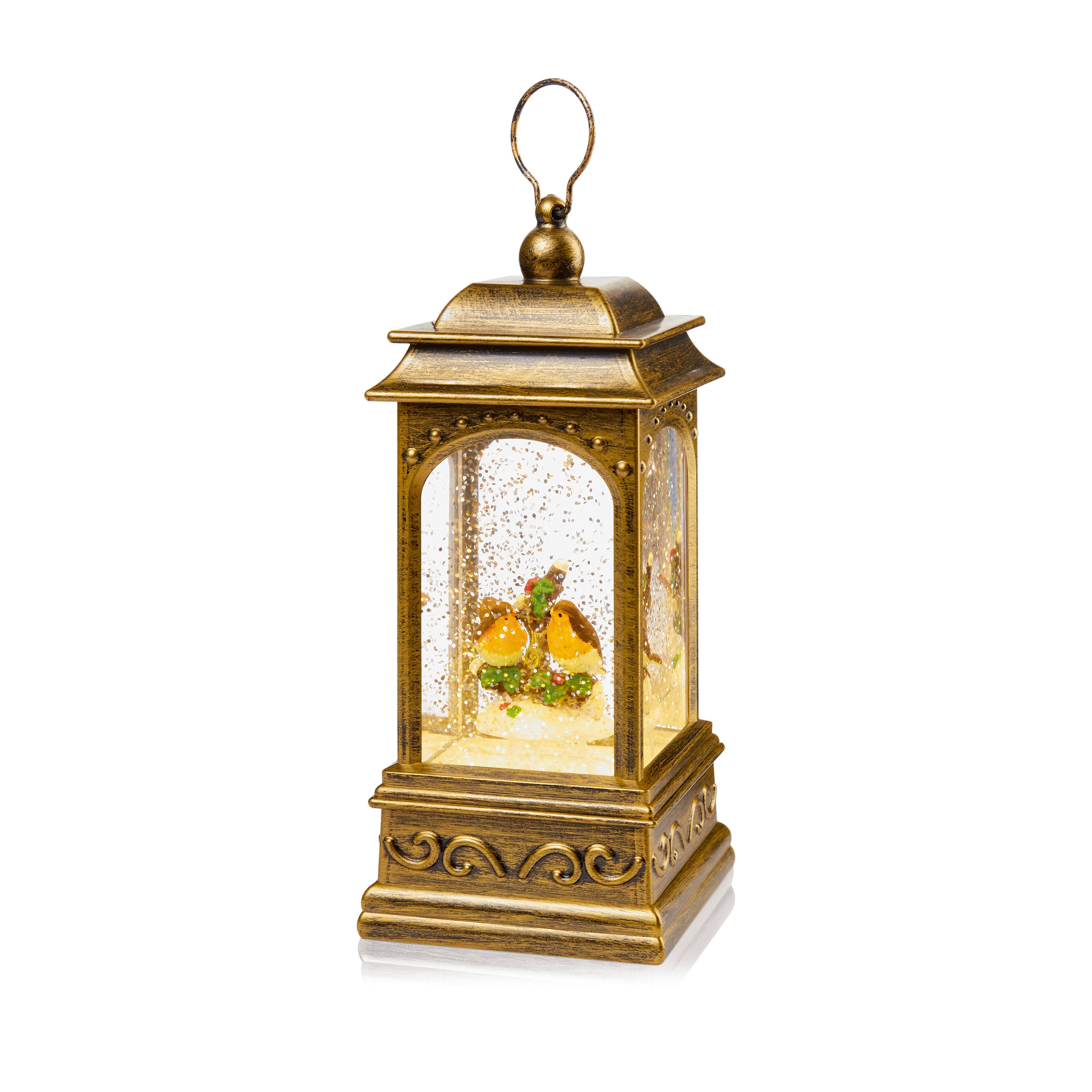 Gold effect Christmas Robin Metal & plastic Lantern, (W) 9cm x (D) 9cm