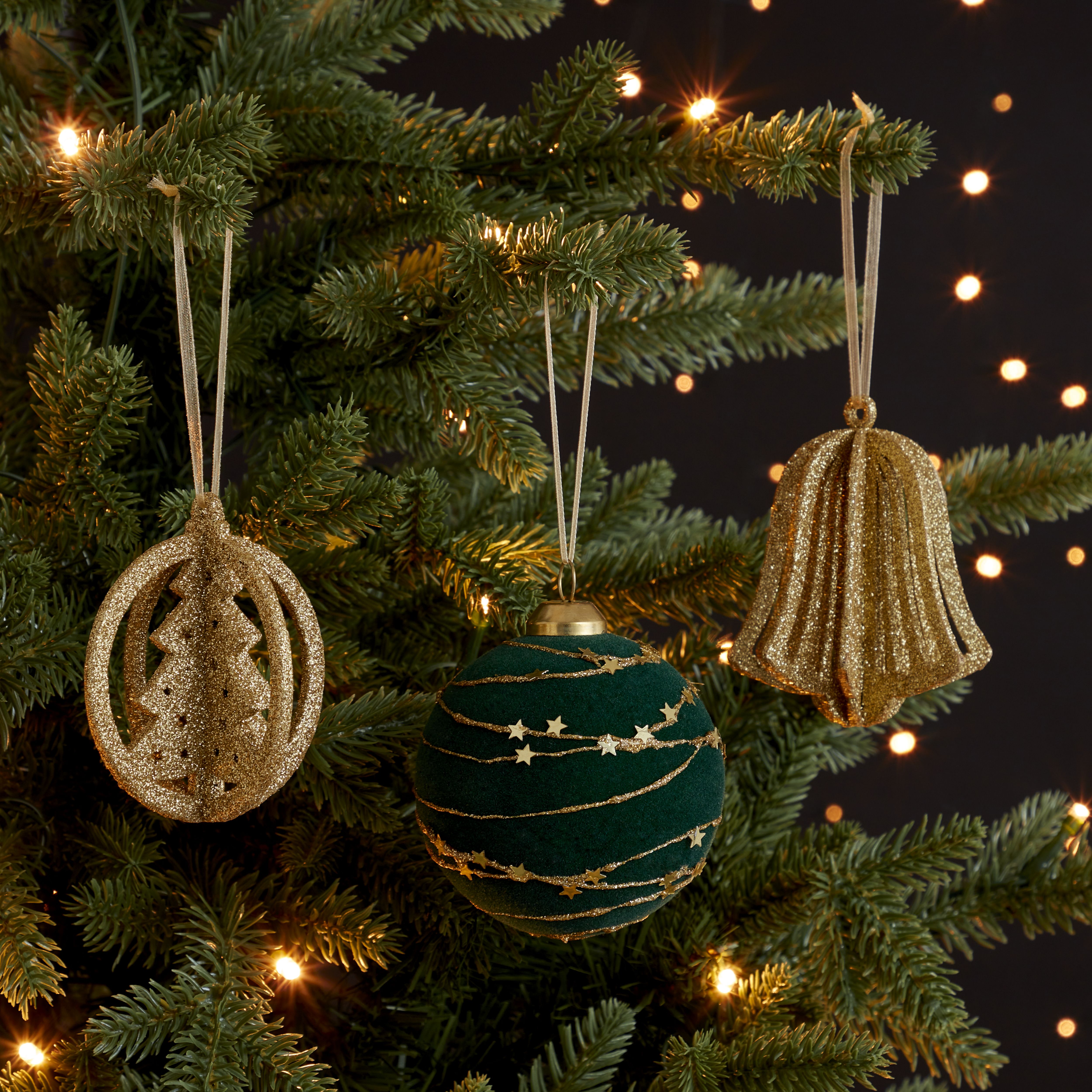 Gold glitter effect Wood Bell Hanging ornament