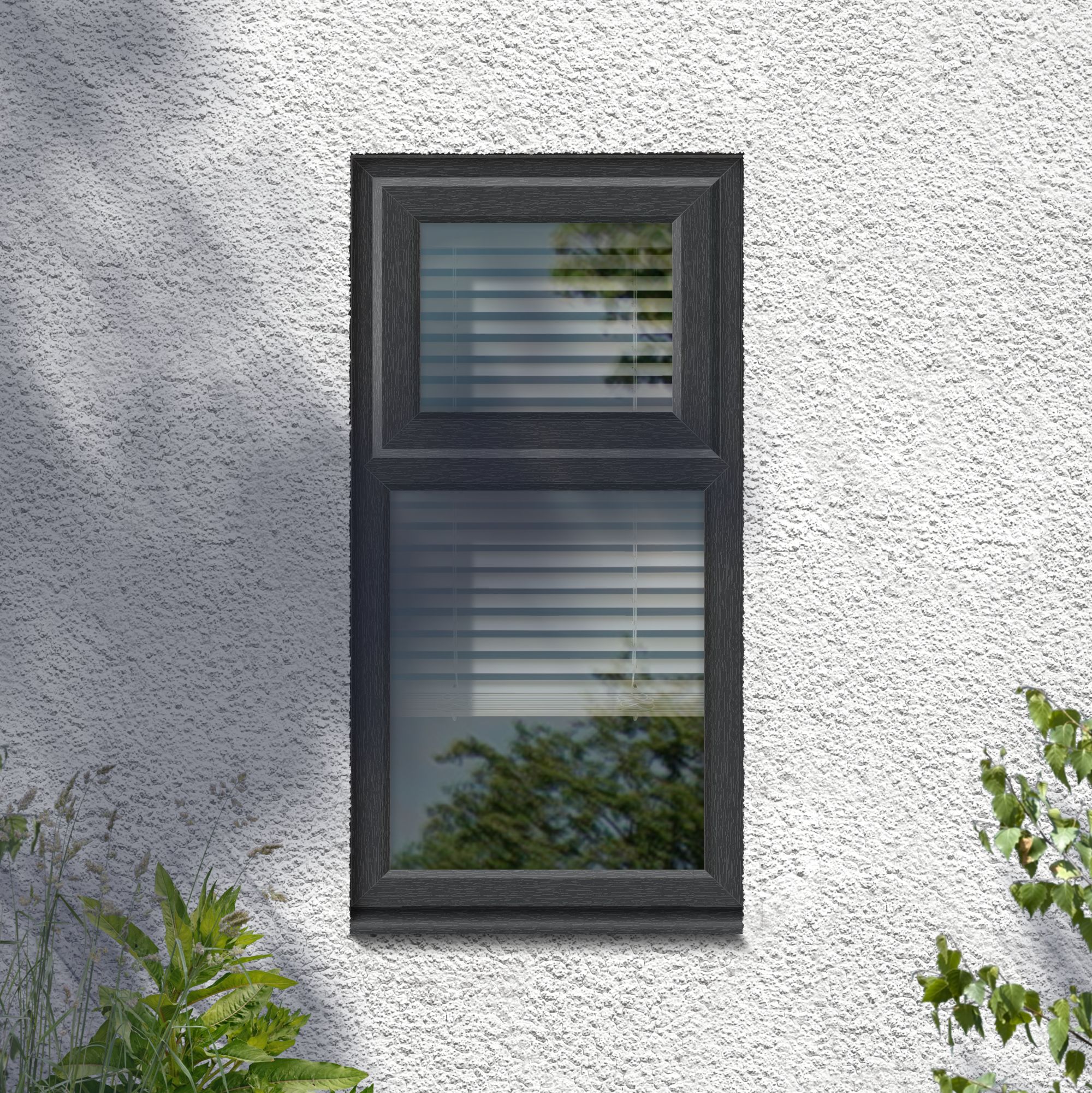 GoodHome 2P Clear Glazed Grey uPVC Top hung Window, (H)960mm (W)905mm
