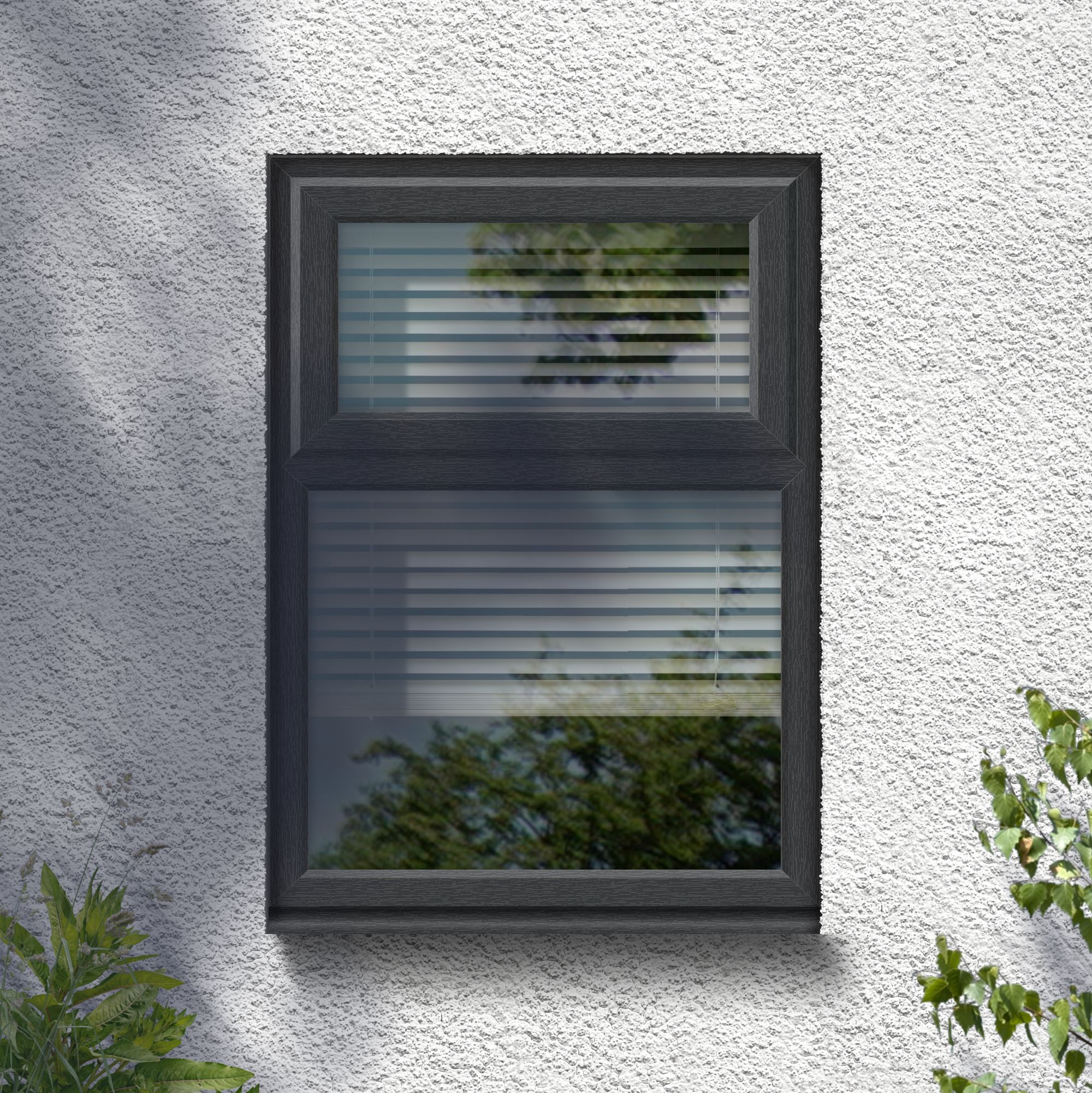 GoodHome 2P Clear Glazed Grey uPVC Top hung Window, (H)965mm (W)1190mm