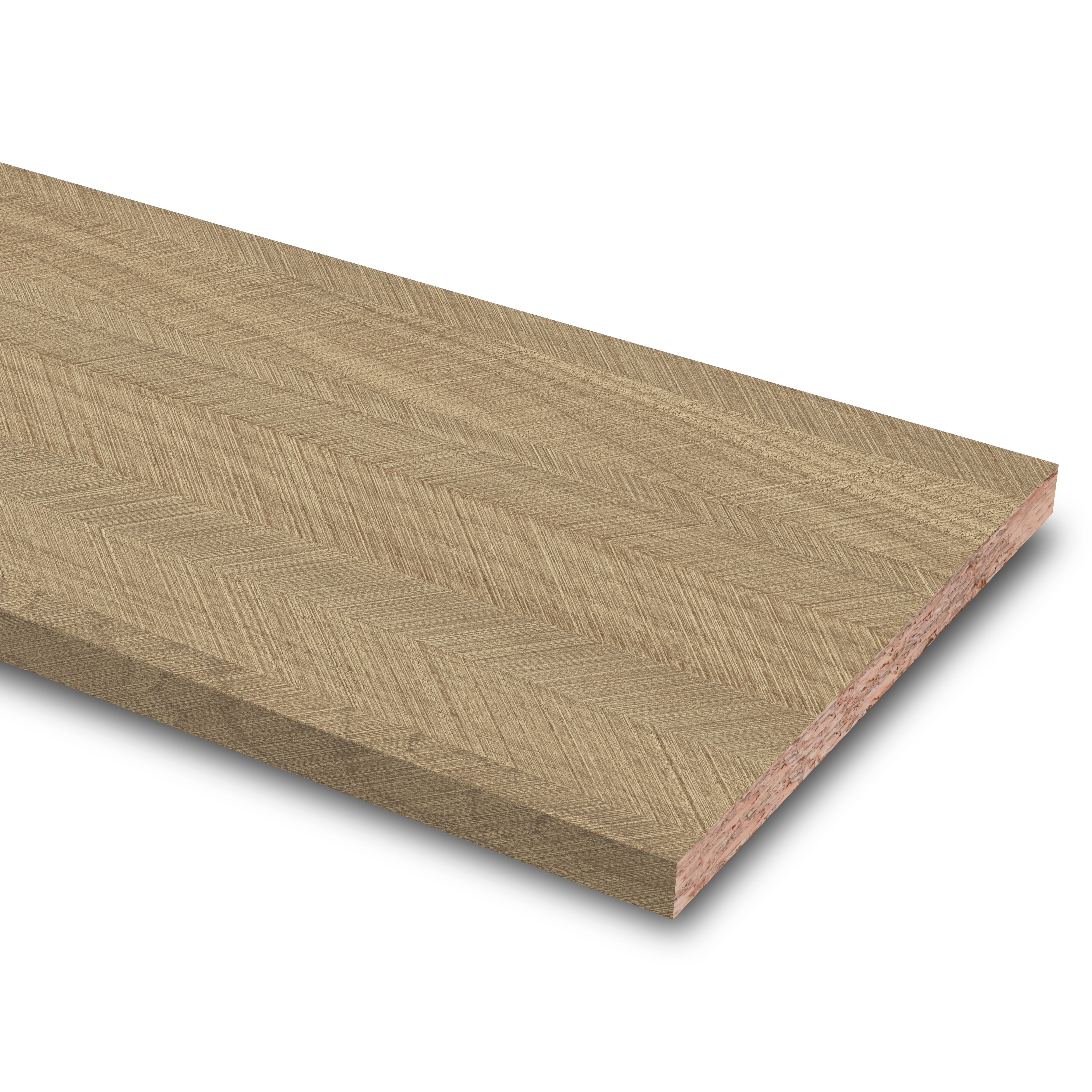GoodHome 38mm Berberis Chevron Matt Oak effect Laminate Square edge Kitchen Worktop, (L)3000mm