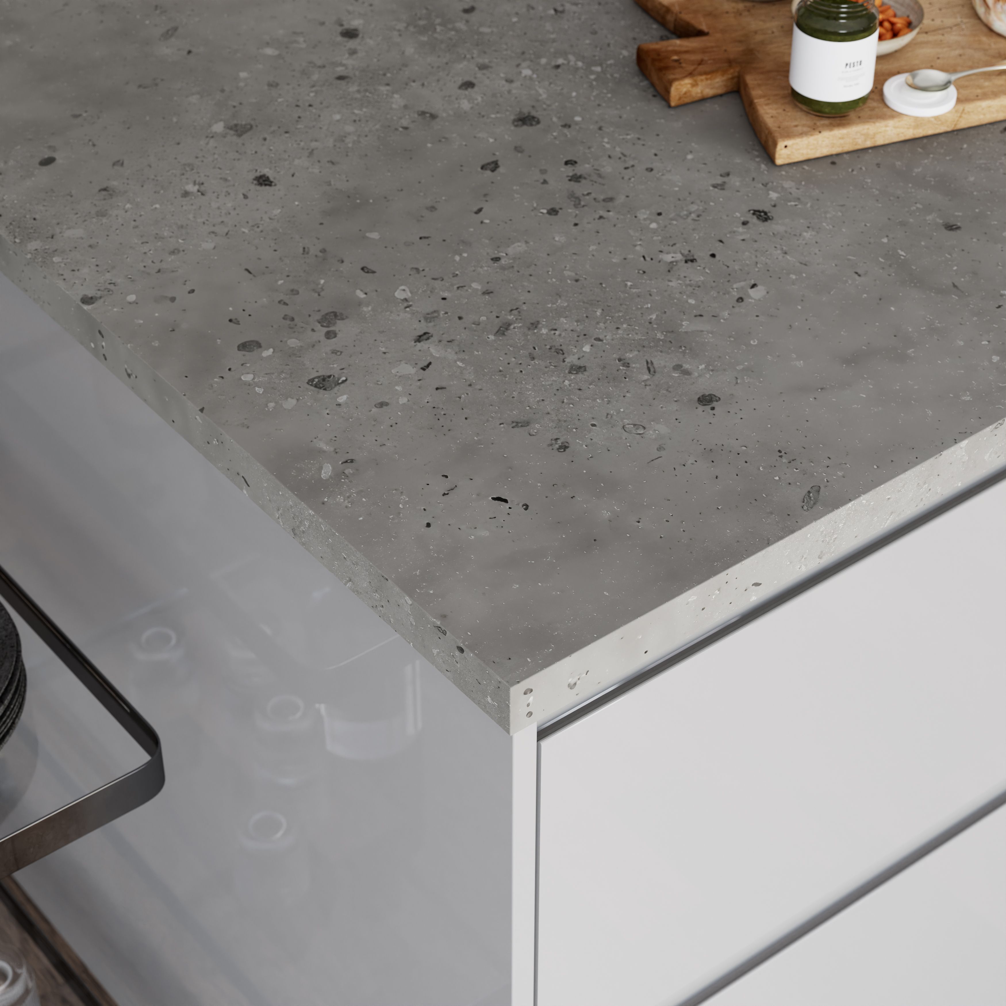 GoodHome 38mm Berberis Matt Grey Granite effect Laminate Square edge Breakfast bar, (L)2000mm