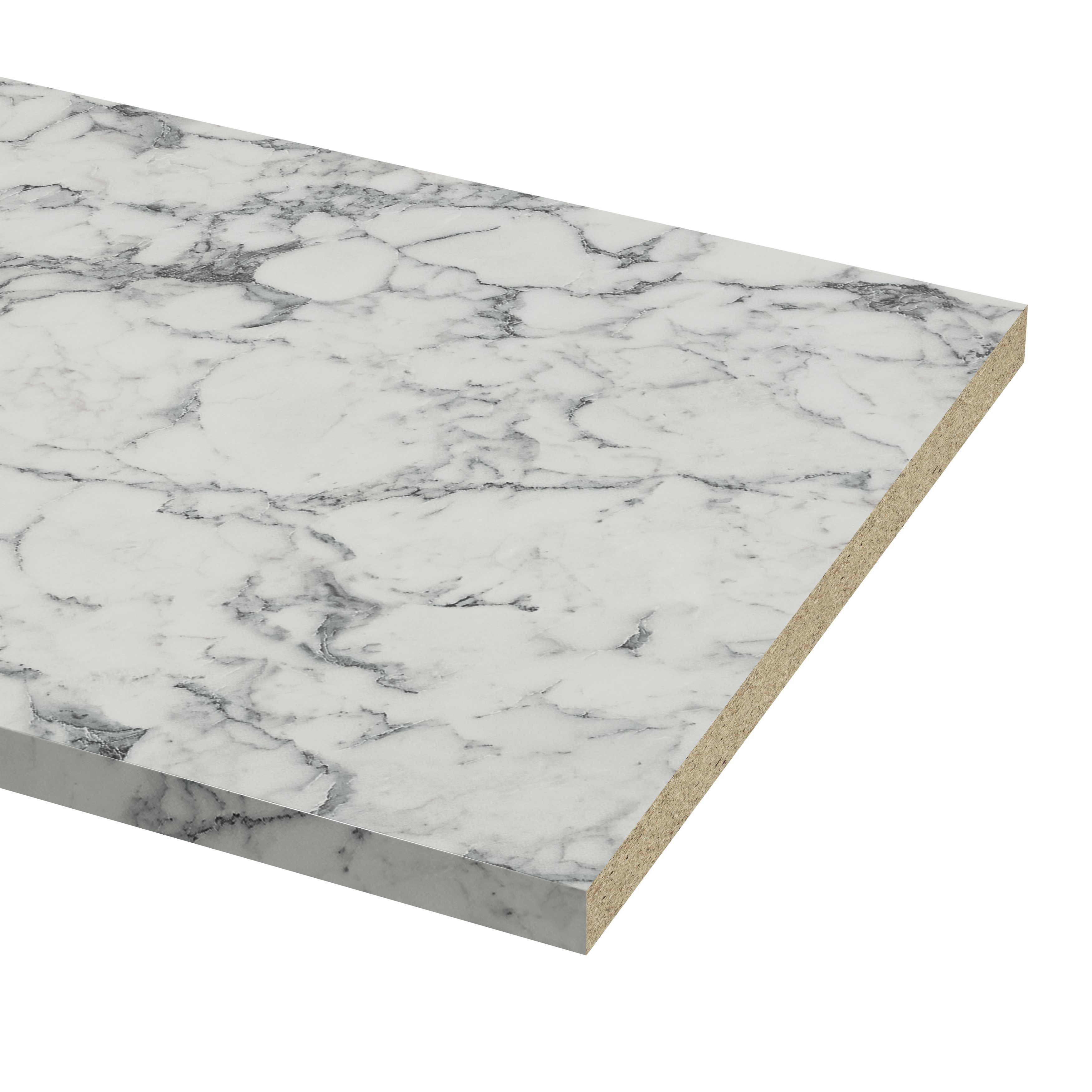 GoodHome 38mm Berberis Matt White Quartz effect Laminate Square edge Worktop, (L)3000mm