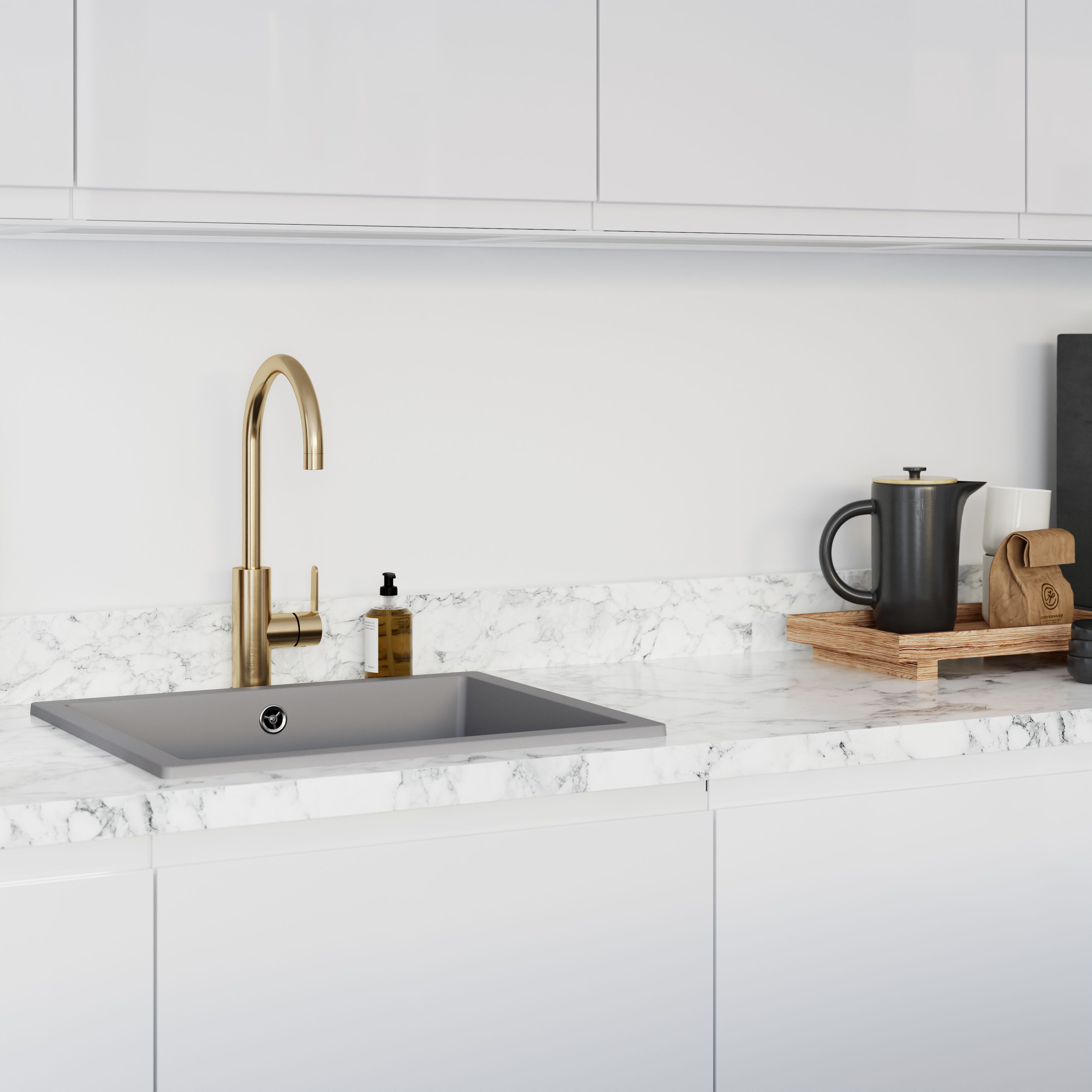 GoodHome 38mm Berberis Matt White Quartz effect Laminate Square edge Worktop, (L)3000mm