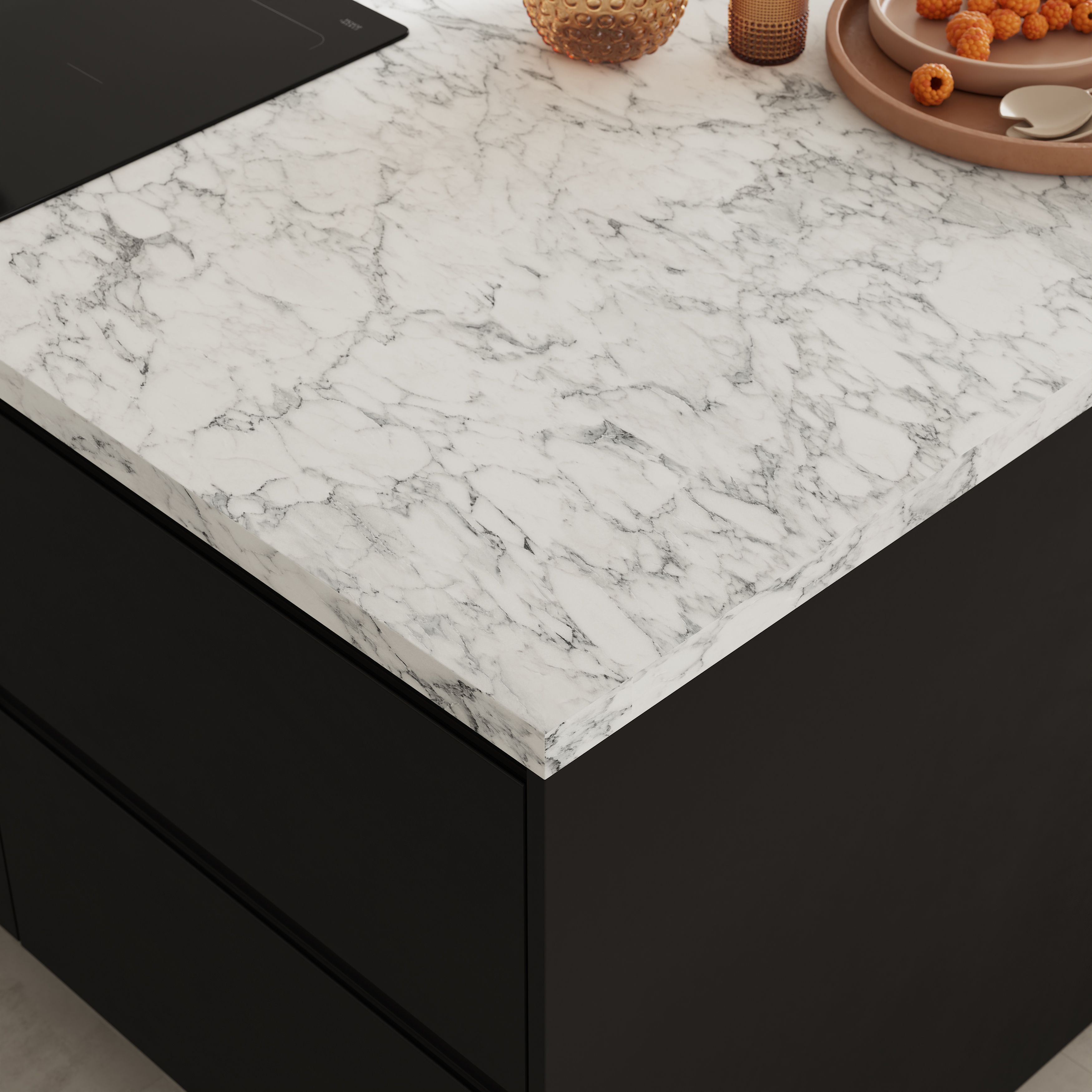 GoodHome 38mm Berberis Matt White Quartz effect Laminate Square edge ...