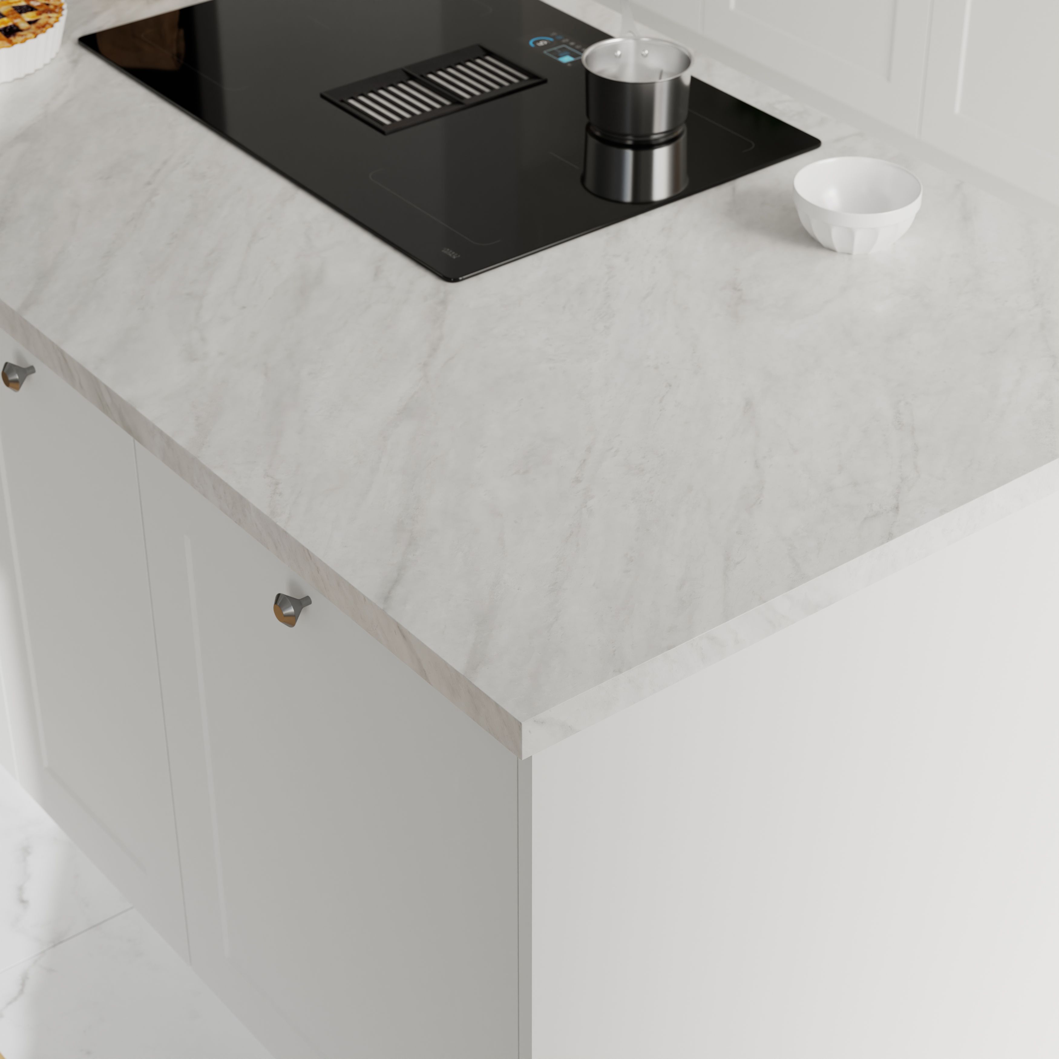 GoodHome 38mm Kala Matt White Quartz effect Laminate Square edge ...