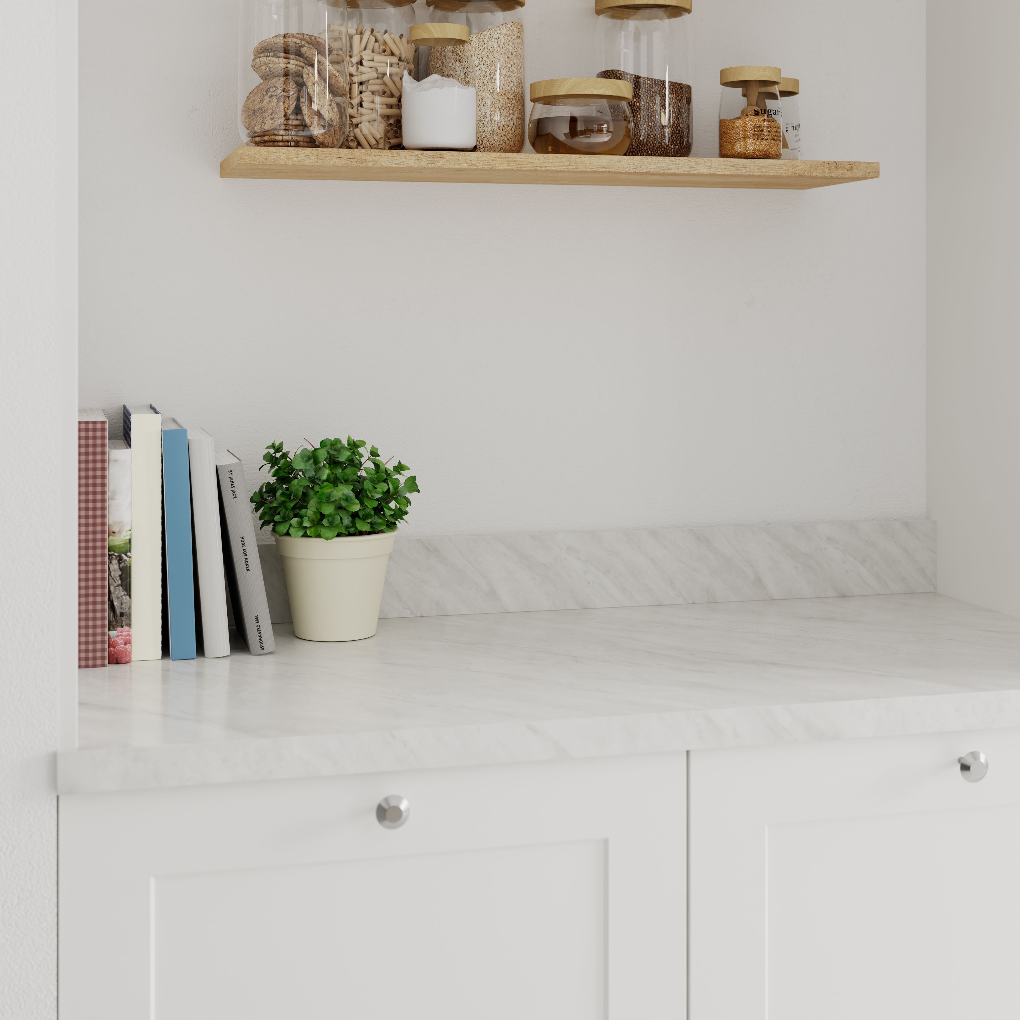 GoodHome 38mm Kala Matt White Quartz effect Laminate Square edge Worktop, (L)3000mm
